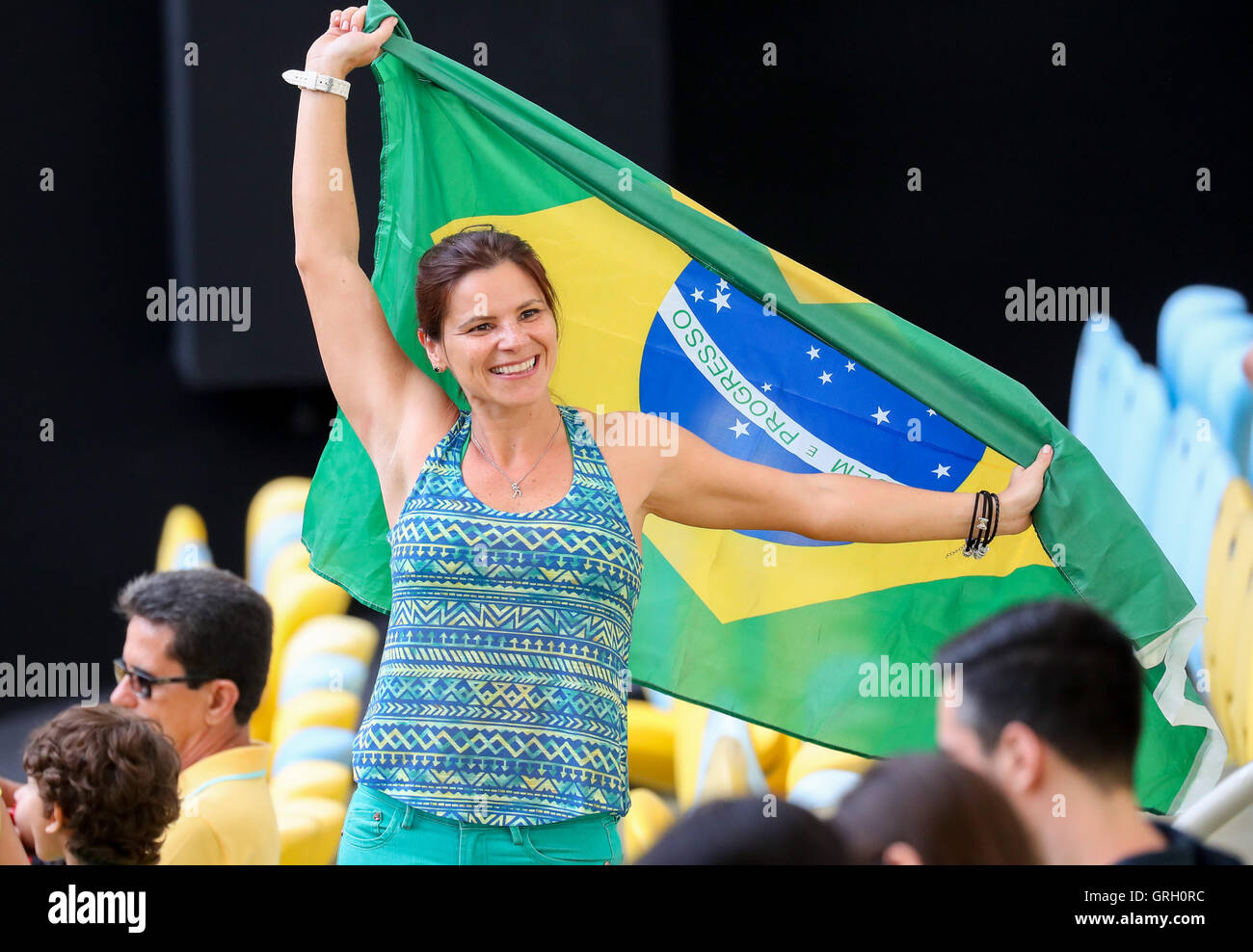 A Brazilian supporter cheers in in the Maracana Stadium prior the ...