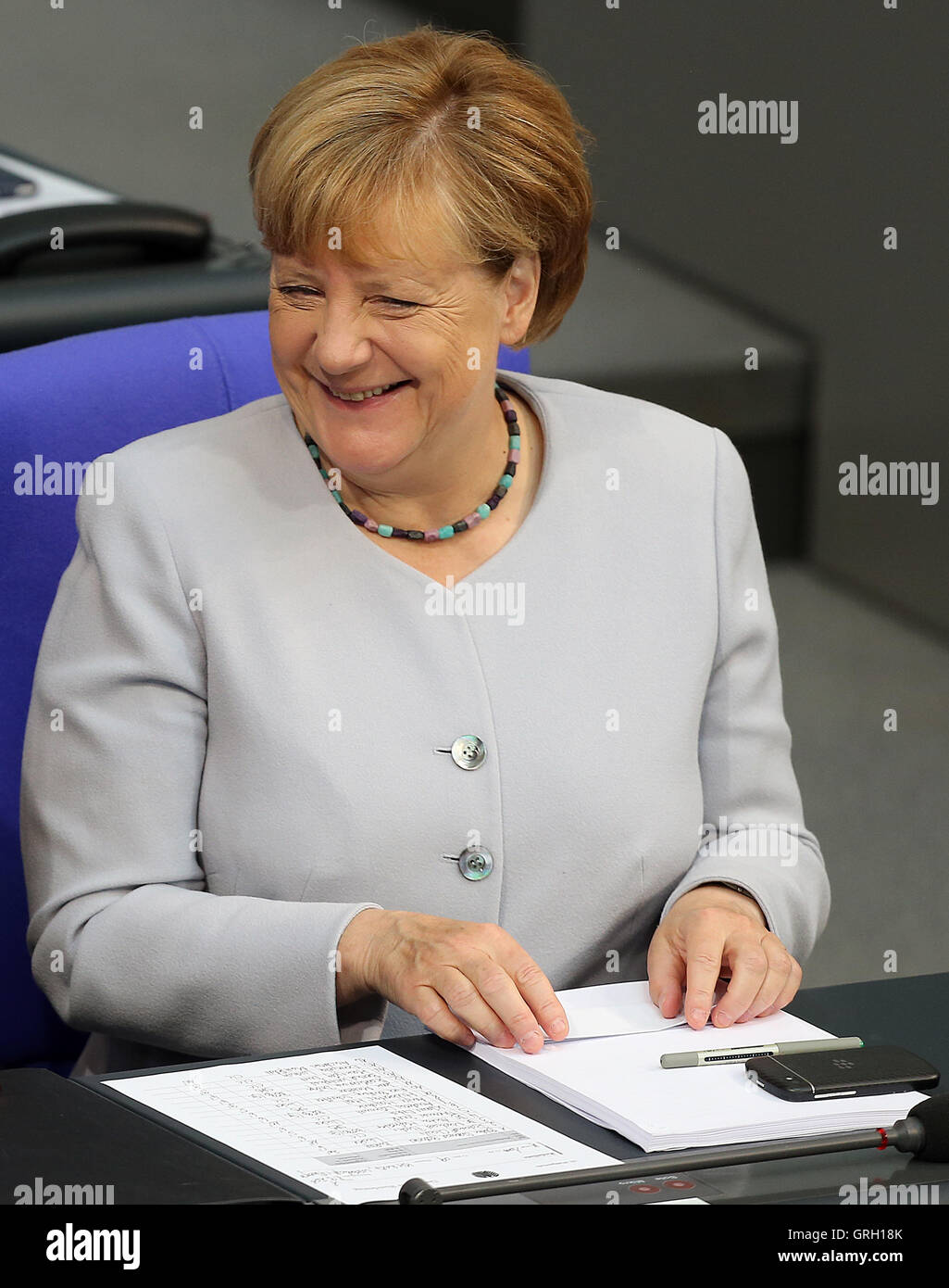 Berlin, Germany. 8th Sep, 2016. Chancellor Angela Merkel (CDU) laughing ...