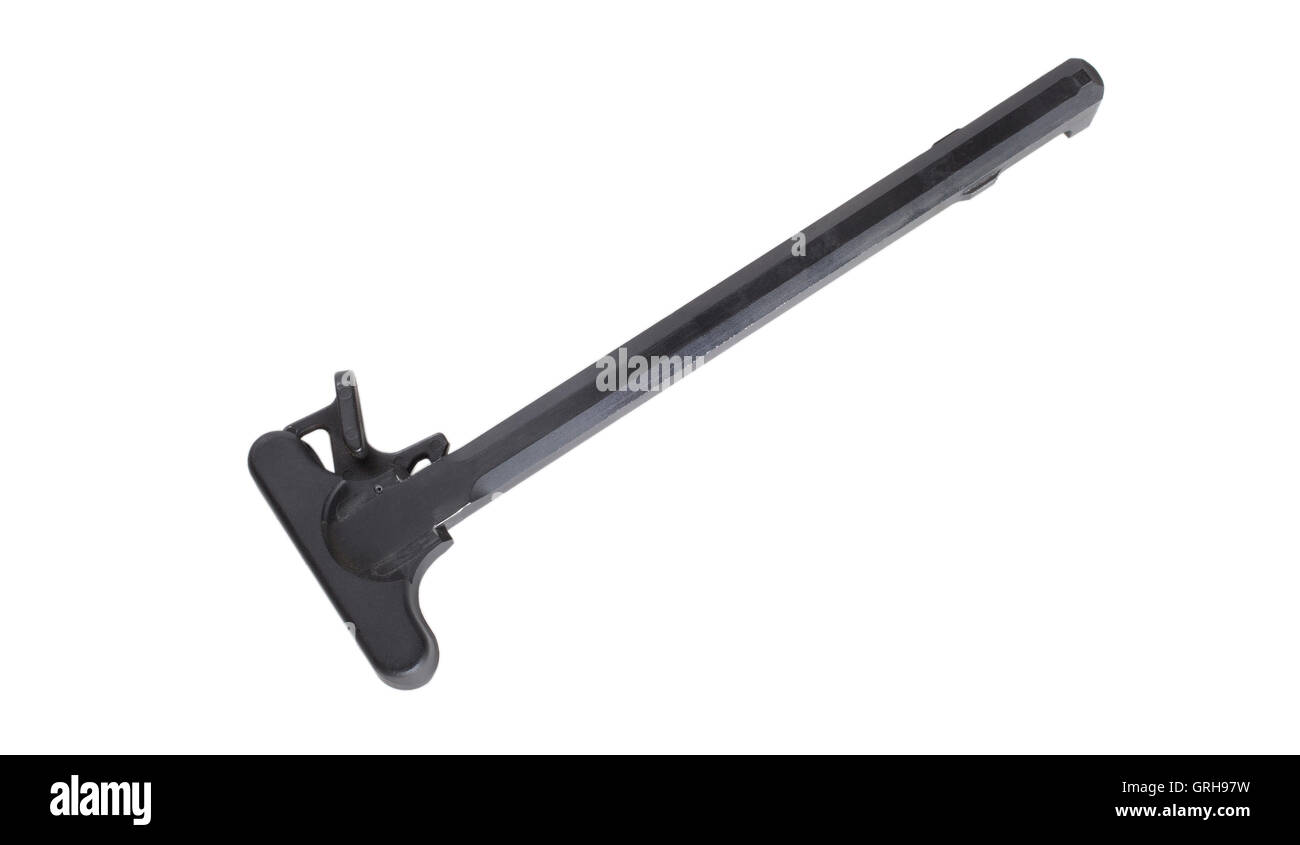 Metal handle used to cycle a modern sporting rifle isolated on white ...