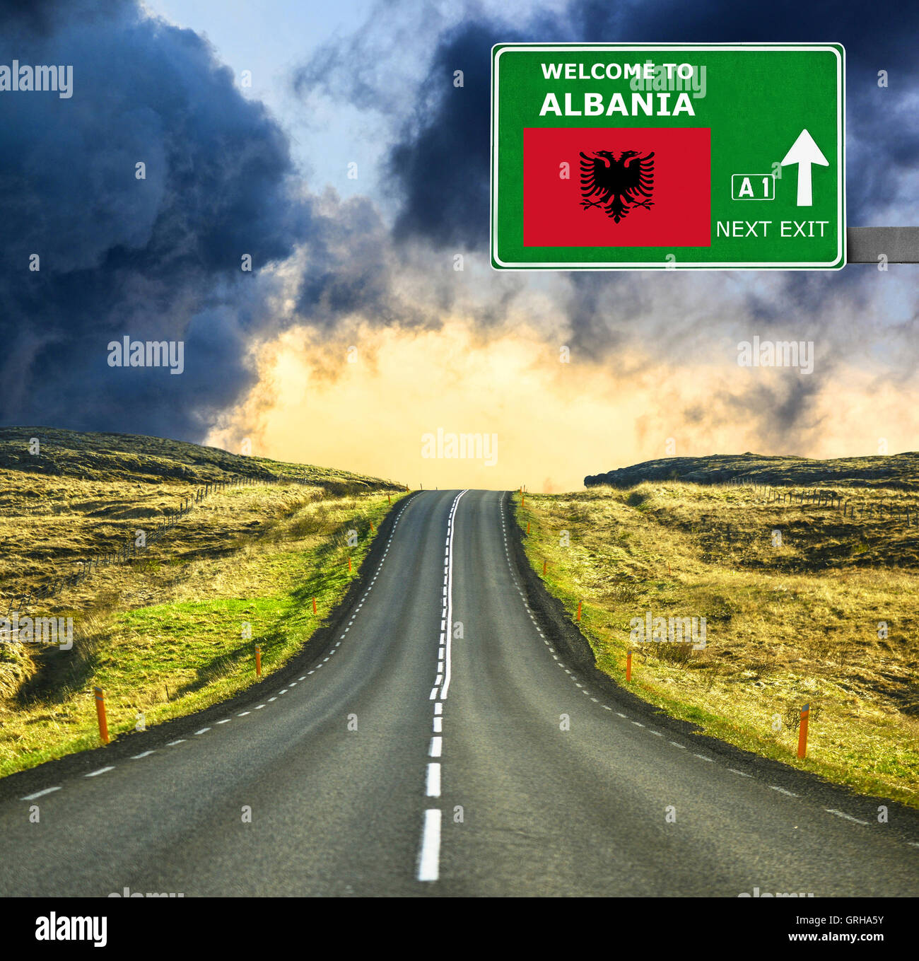 Albania road sign hi-res stock photography and images - Alamy