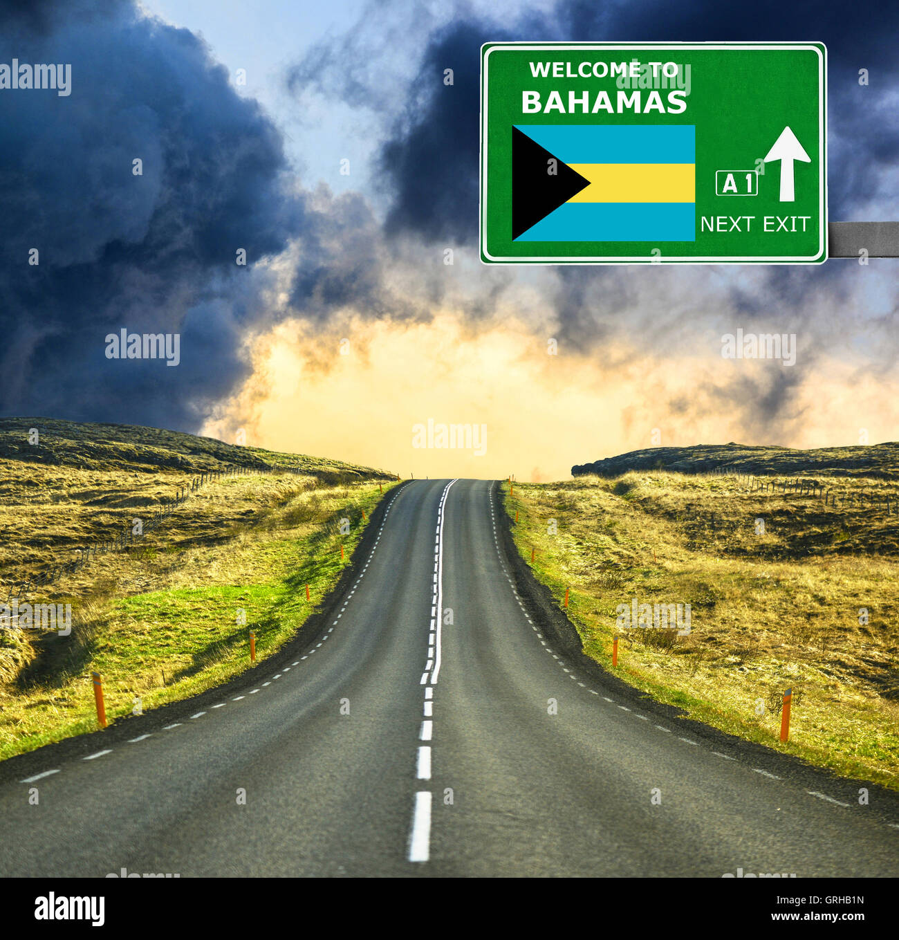 Bahamas road sign against clear blue sky Stock Photo - Alamy
