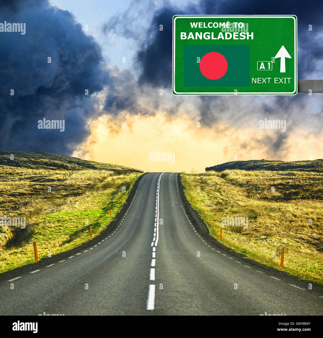 Bangladesh road sign against clear blue sky Stock Photo - Alamy
