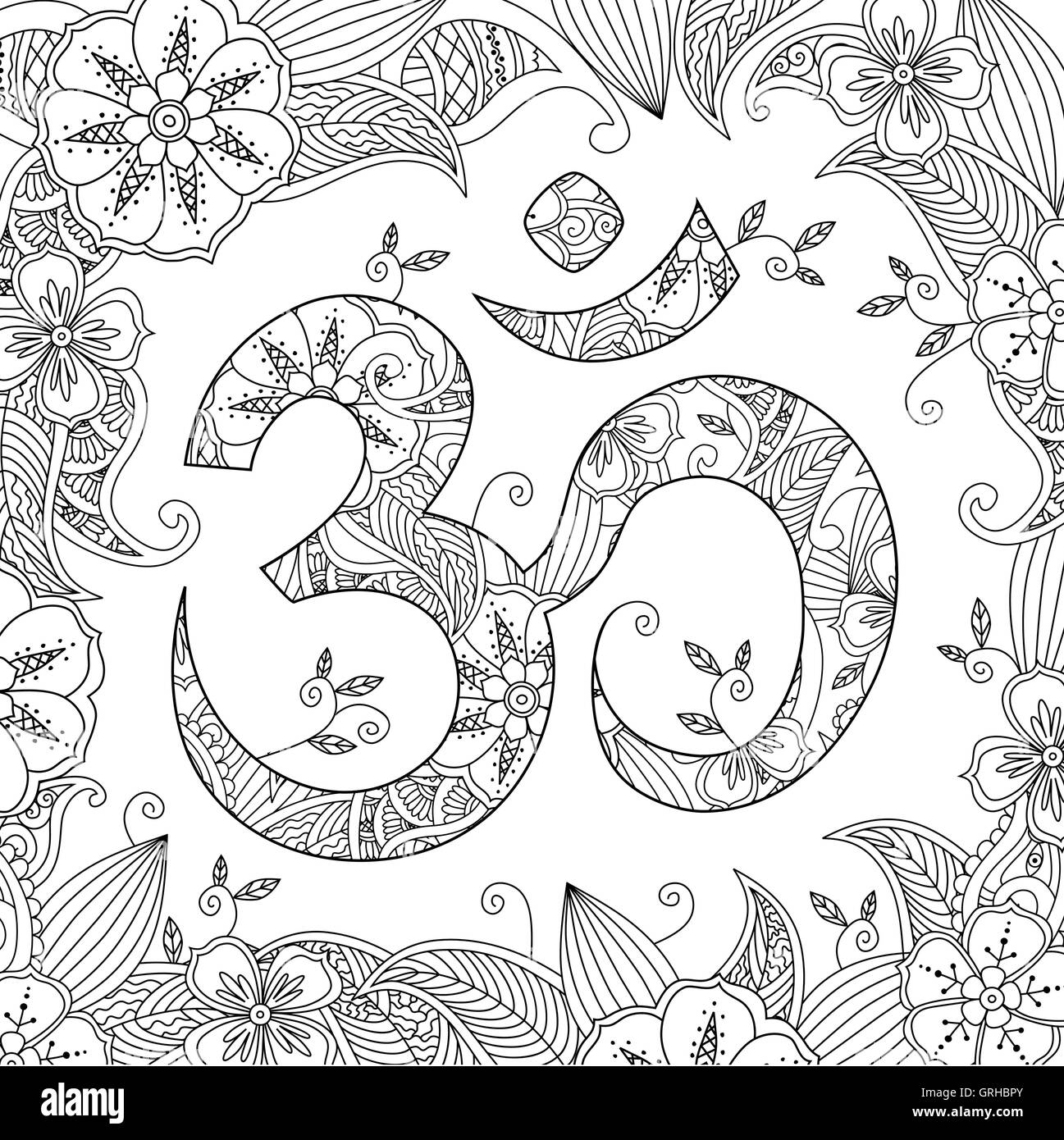 Om, or Aum sign ornated with flowers and leaves Stock Vector Image ...