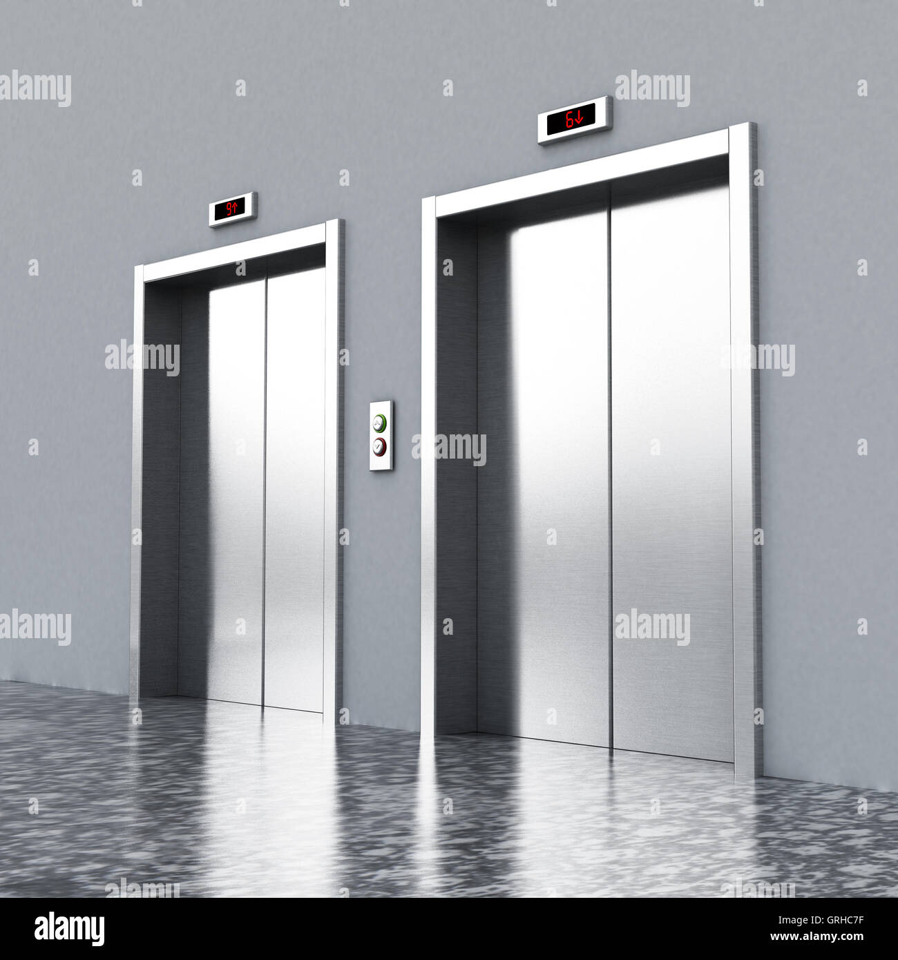 Front view of elevator doors on the corridor. 3D illustration Stock ...