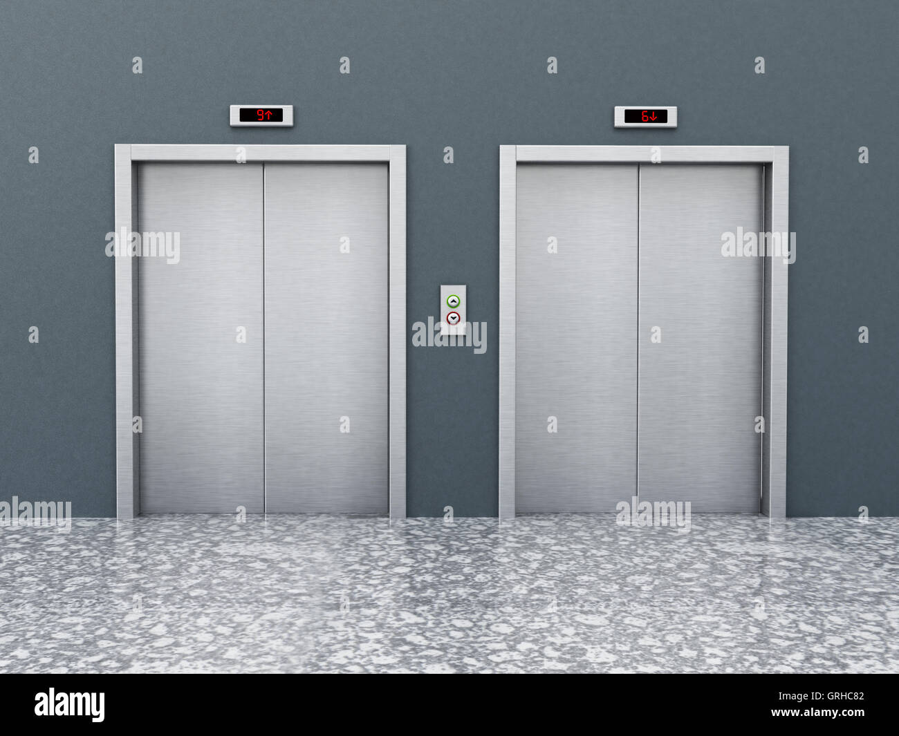 Front view of elevator doors on the corridor. 3D illustration Stock ...