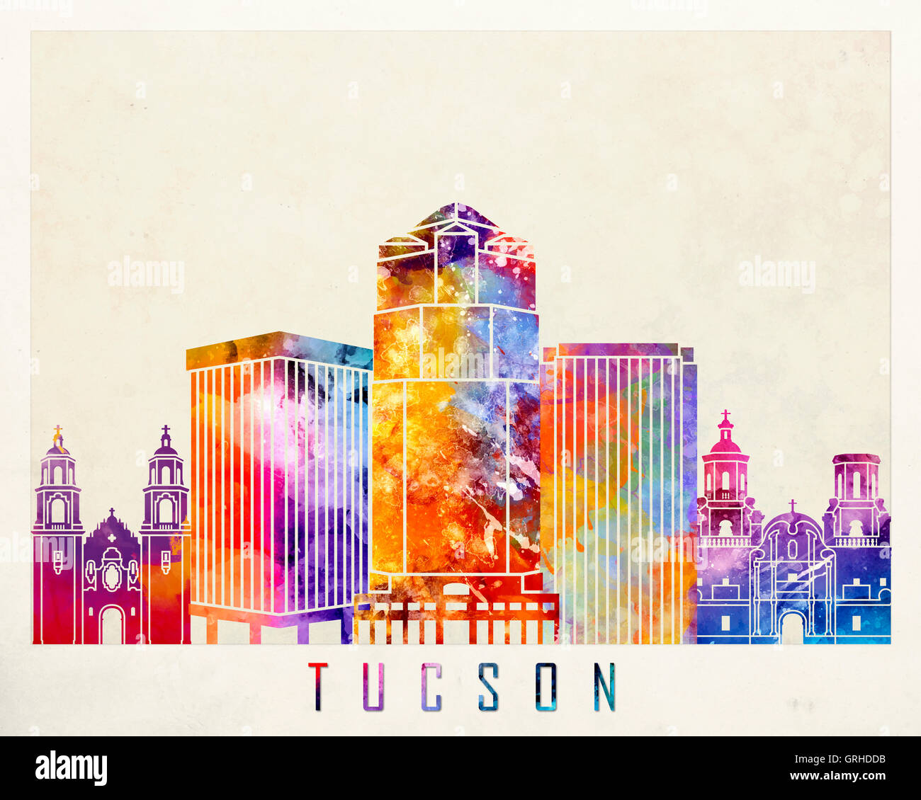 Tucson landmarks watercolor poster Stock Photo - Alamy