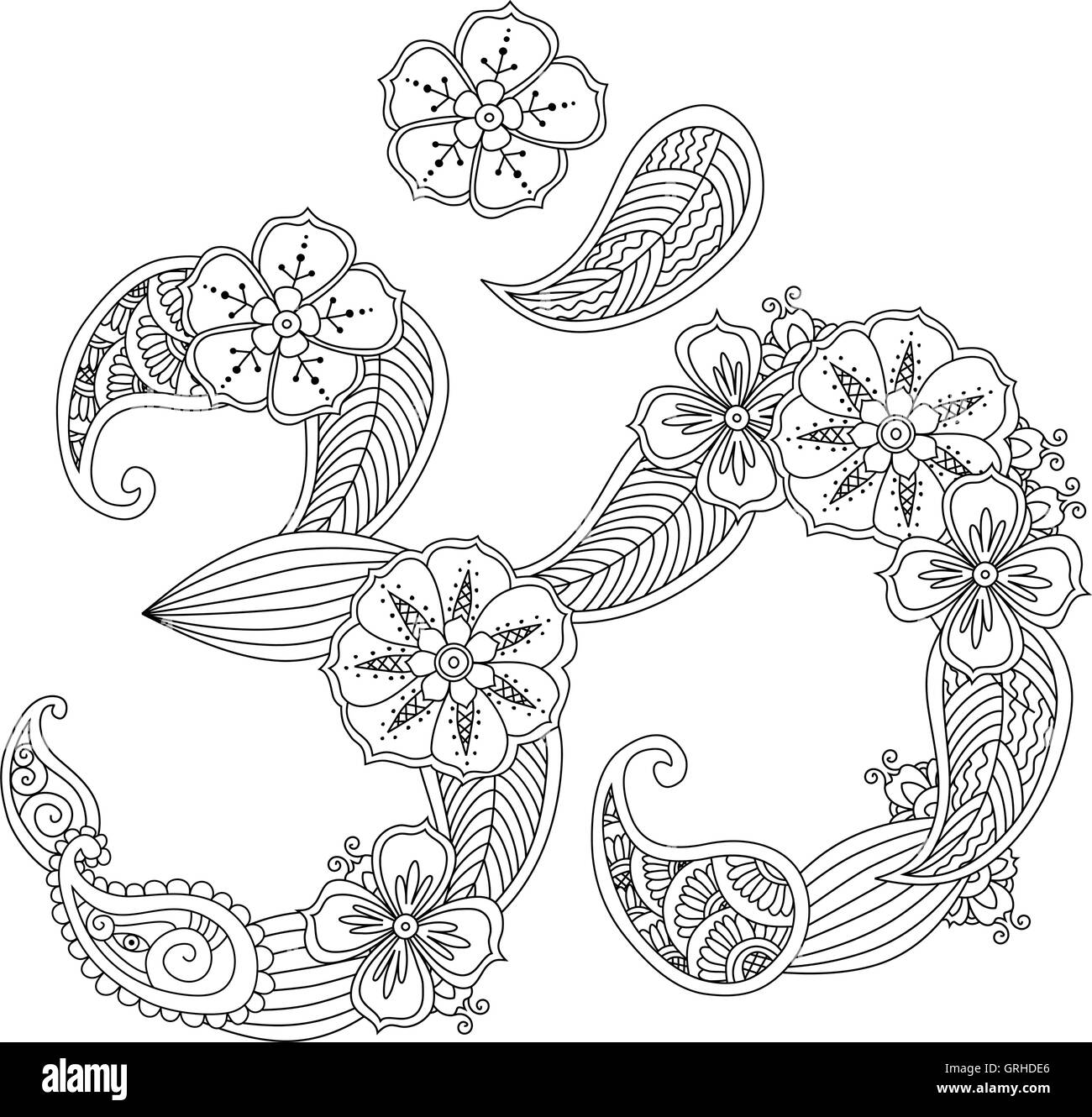 Om, or Aum sign lined with flowers and leaves Stock Vector Image & Art ...