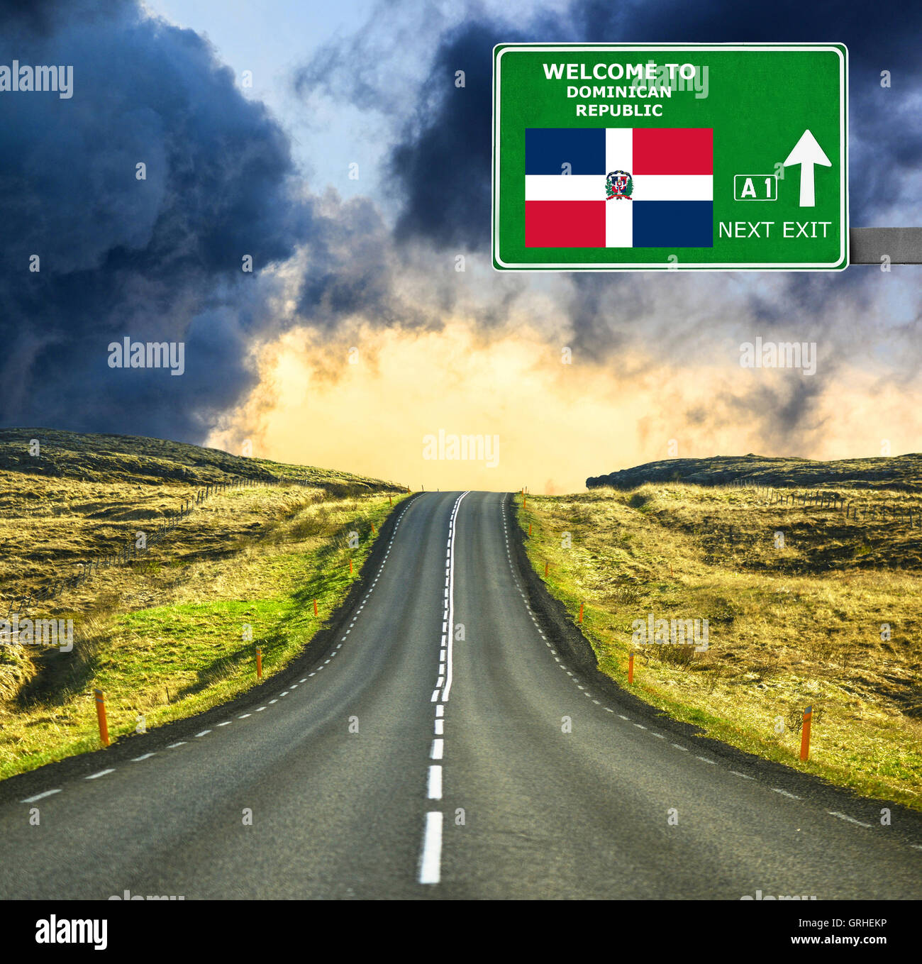 Dominican Republic road sign against clear blue sky Stock Photo - Alamy