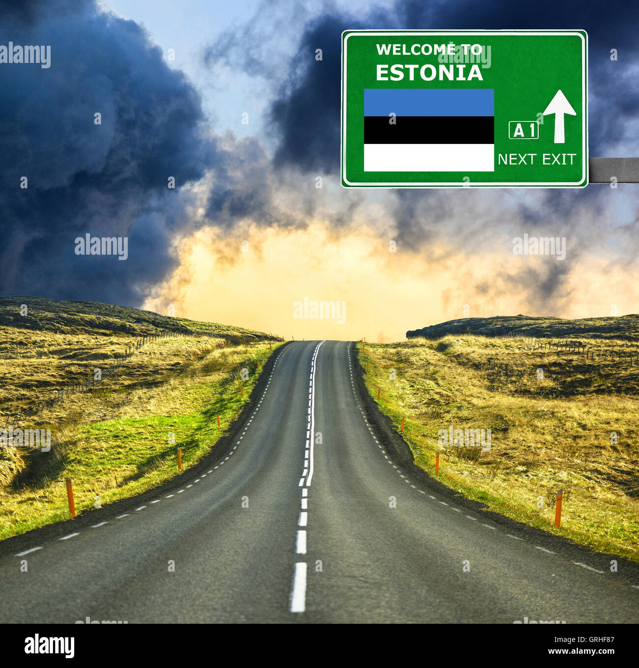 Estonia road sign against clear blue sky Stock Photo - Alamy
