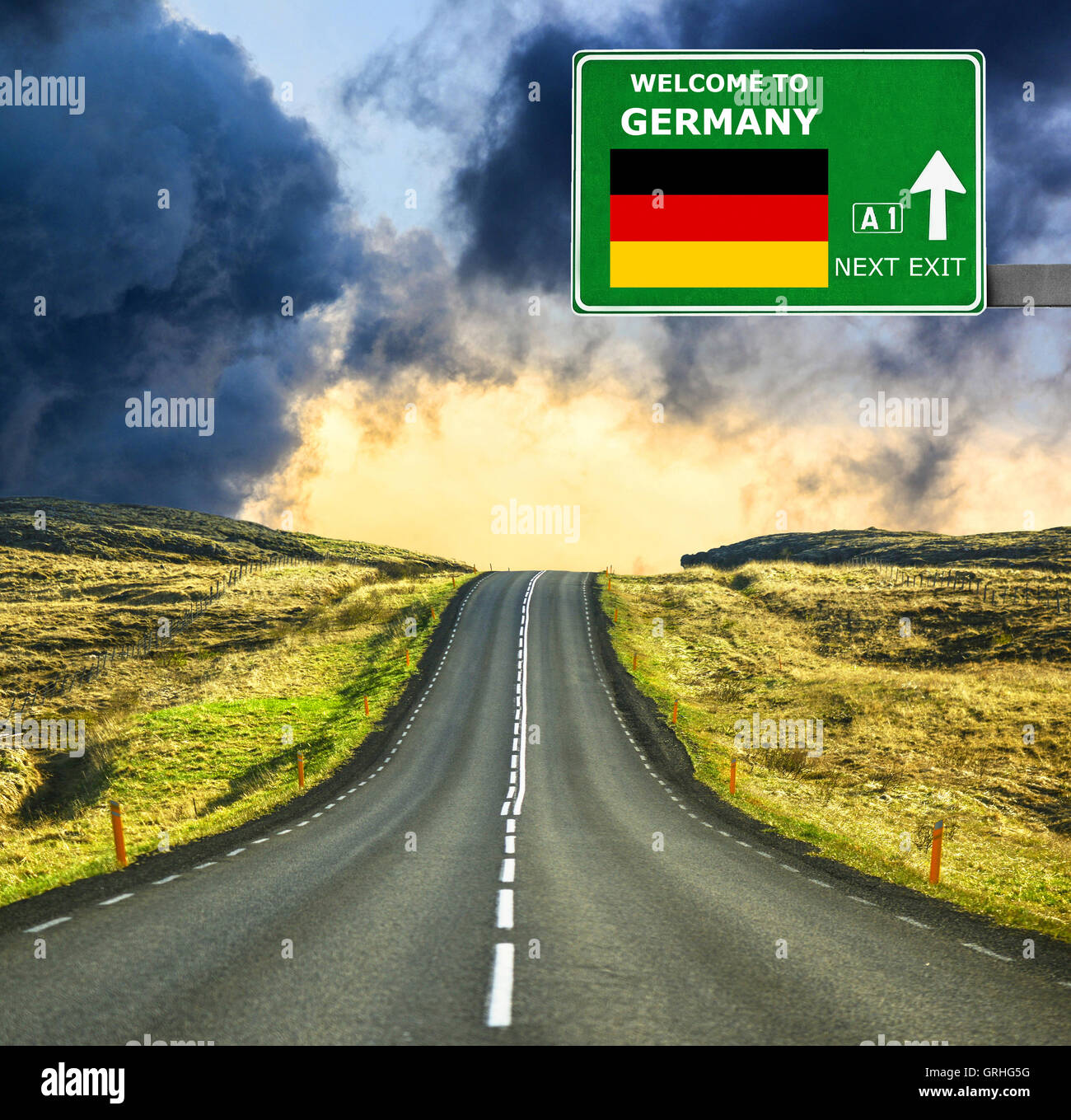 Germany road sign against clear blue sky Stock Photo - Alamy