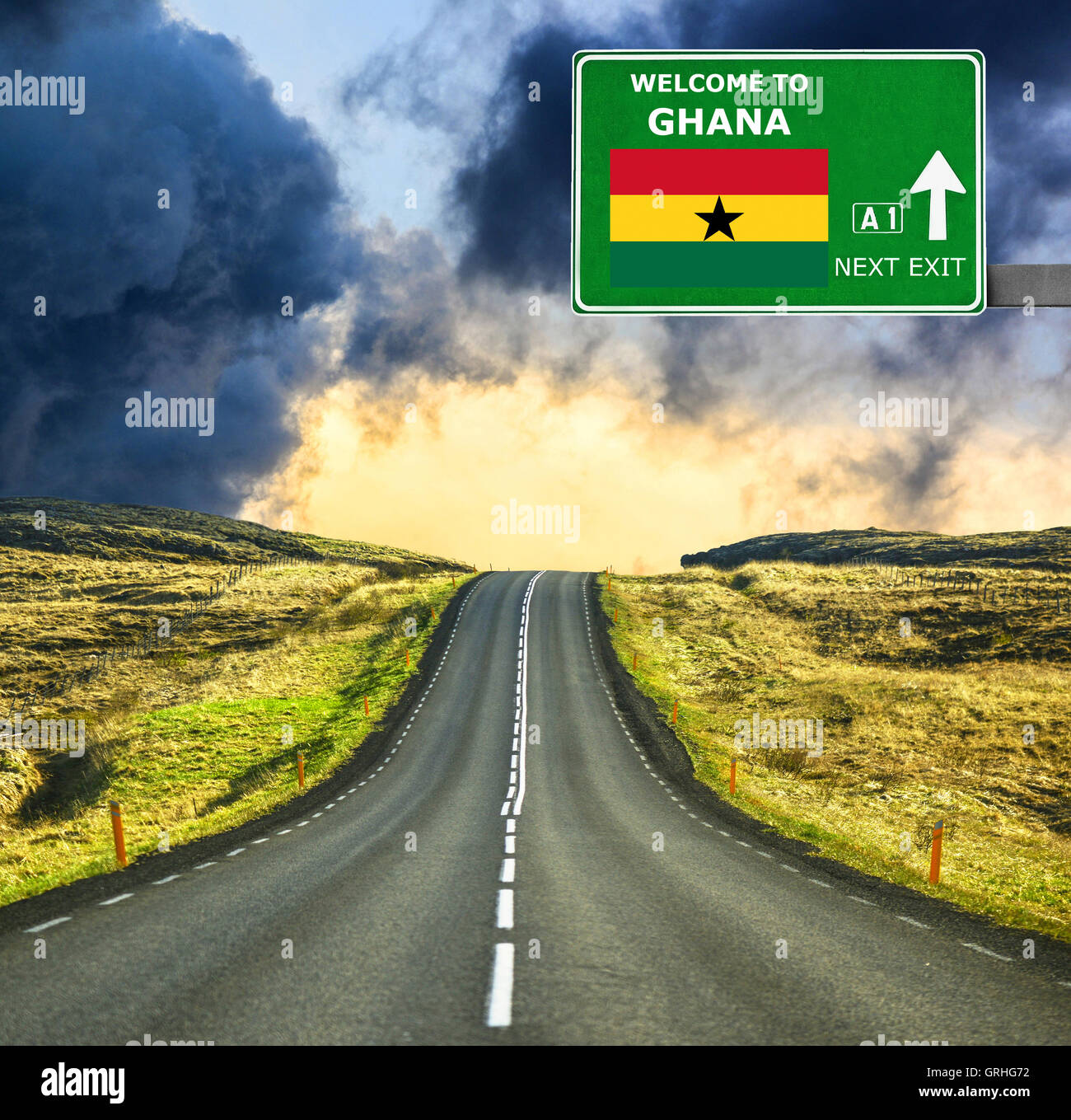 Ghana road sign against clear blue sky Stock Photo - Alamy