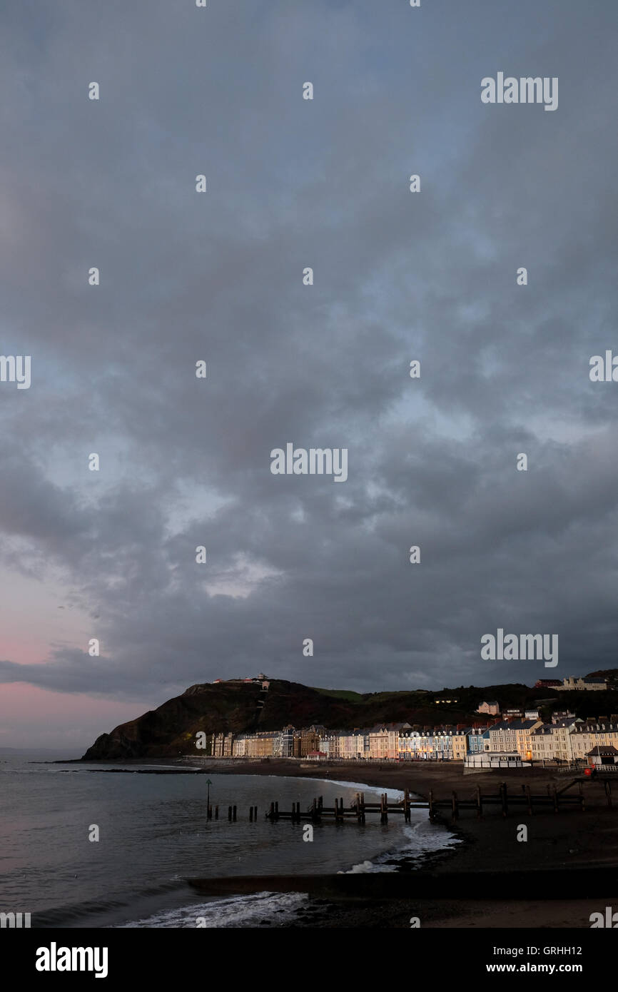 Aberystwyth seafront, looking at the North Beach to constitution hill ...
