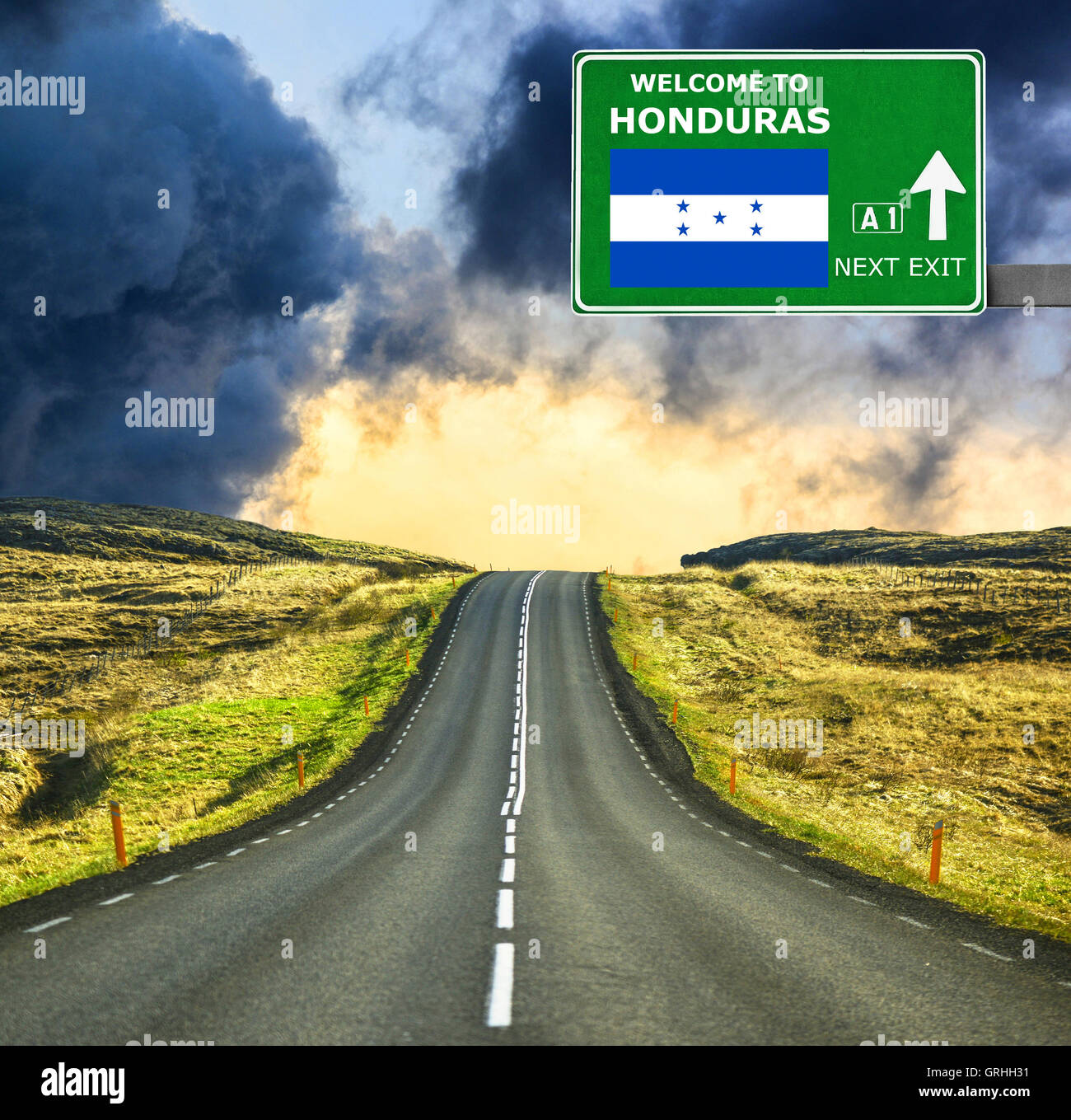 Honduras road sign against clear blue sky Stock Photo - Alamy