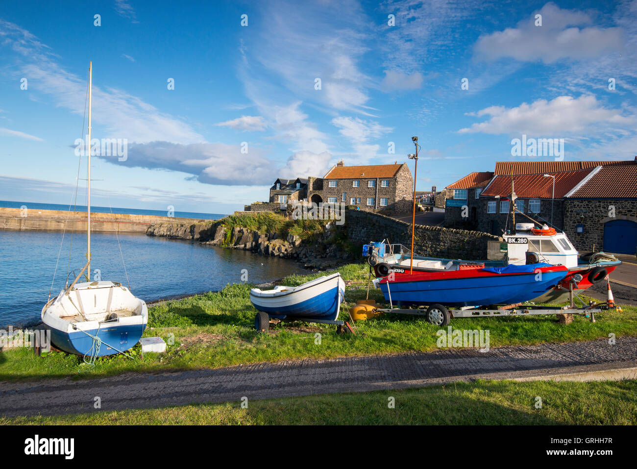The small fishing village of Craster on the coast of Northumberland ...