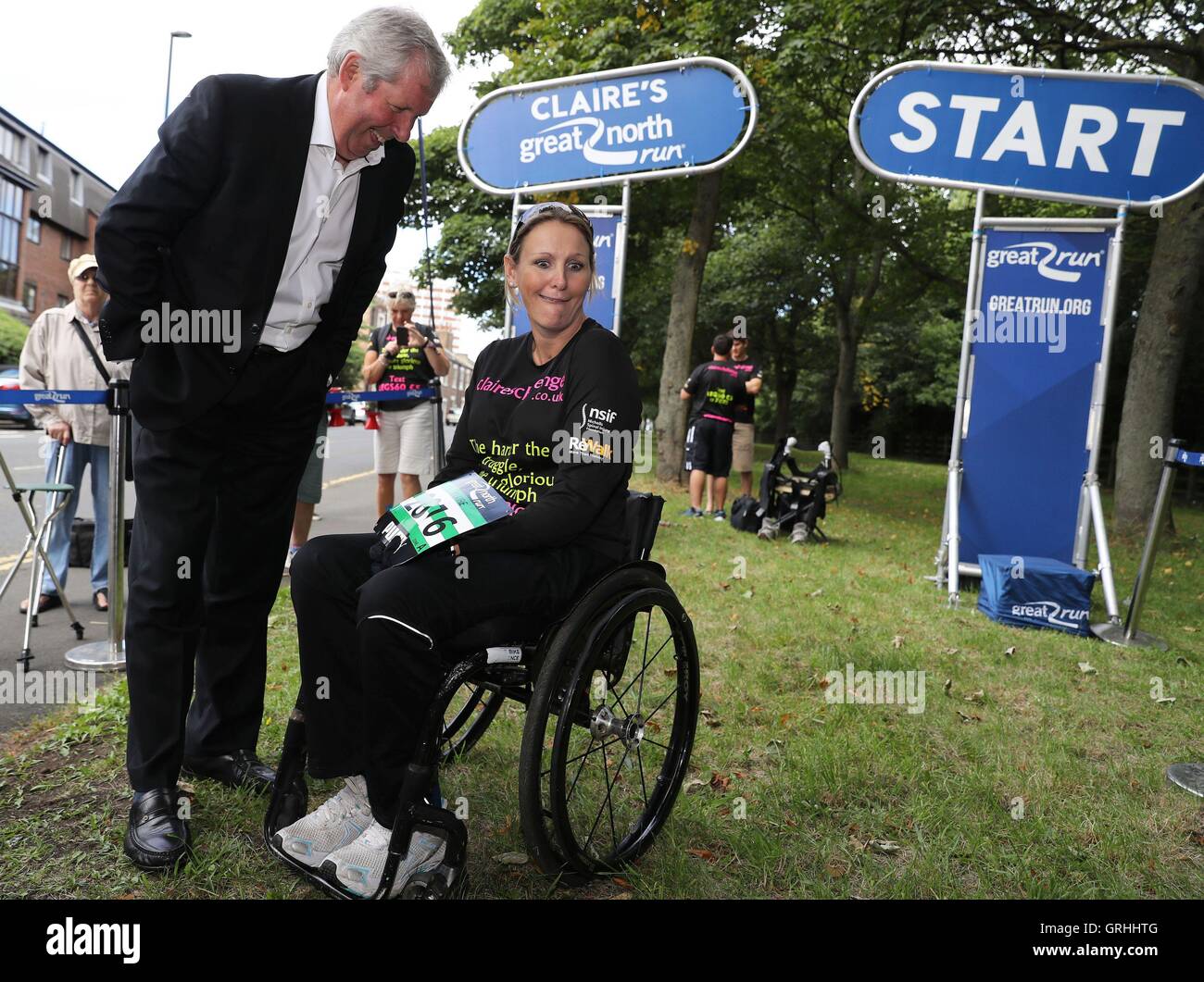 Paralysed former horse rider Claire Lomas with Brendan Foster before ...