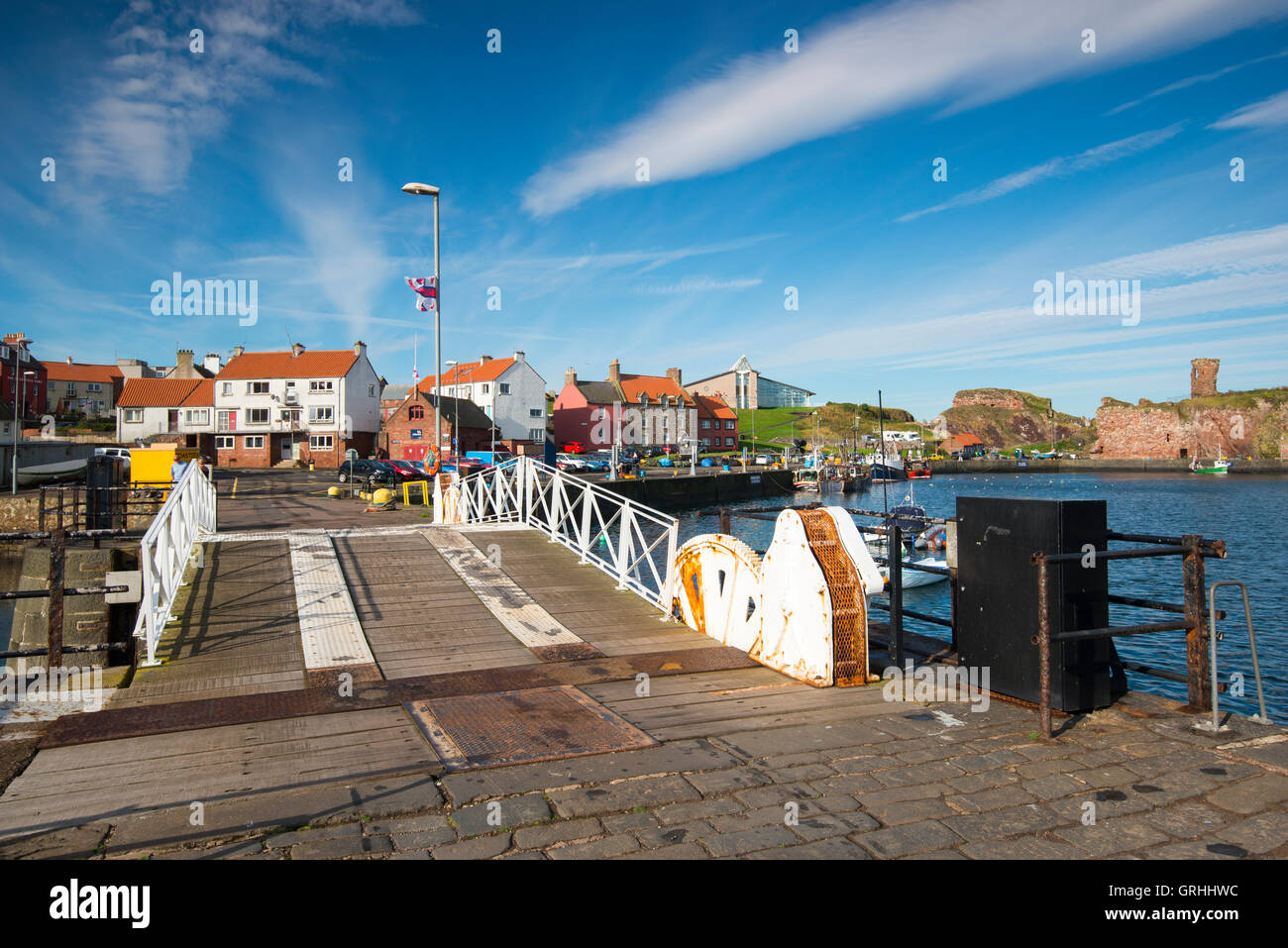 The lifting bridge in the harbour at Dunbar, East Lothian Scotland UK ...
