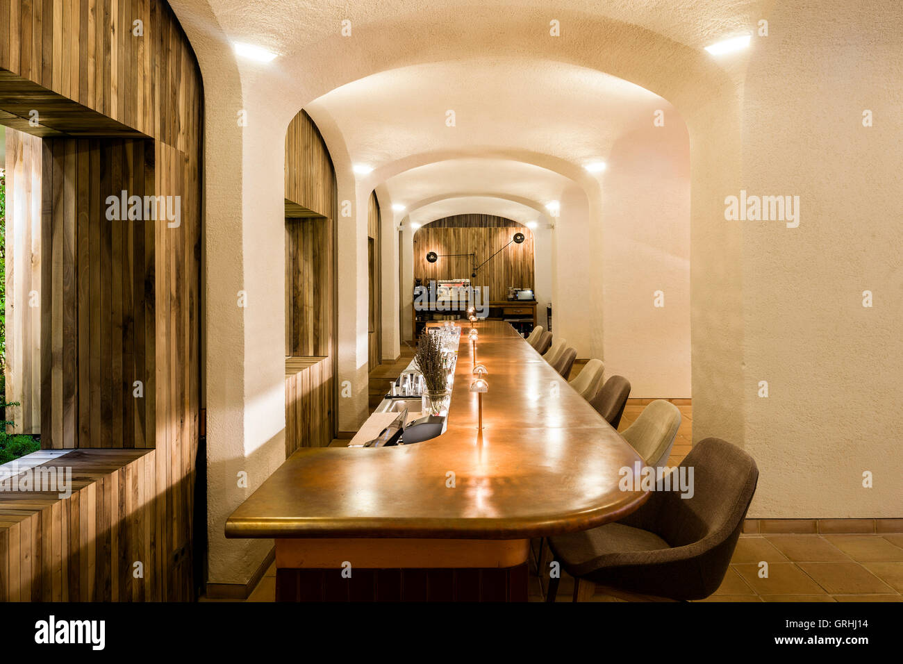 Bar perspective. Green Spot Restaurant, Barcelona, Spain. Architect ...