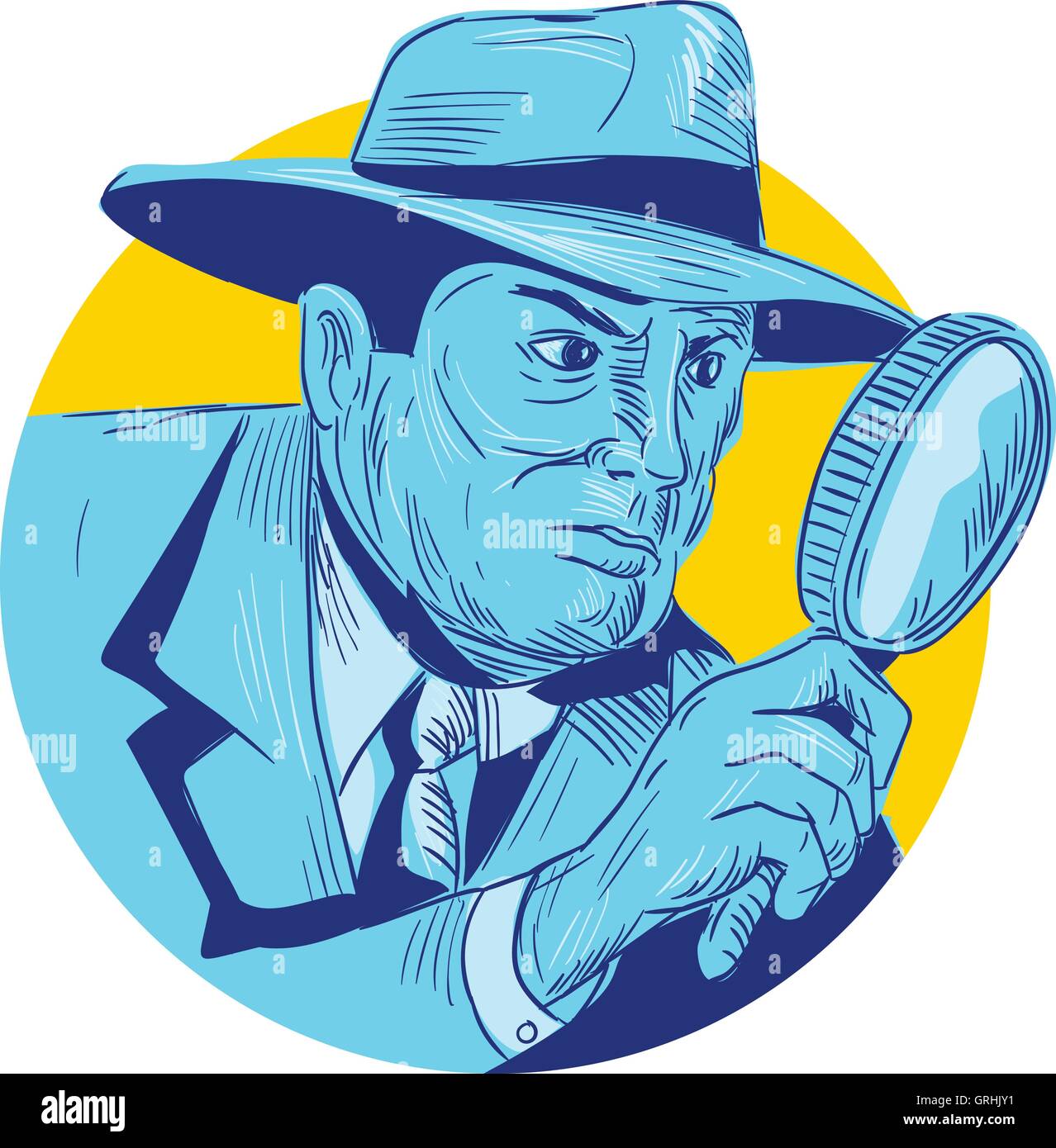 Detective Holding Magnifying Glass Circle Drawing Stock Vector Image ...