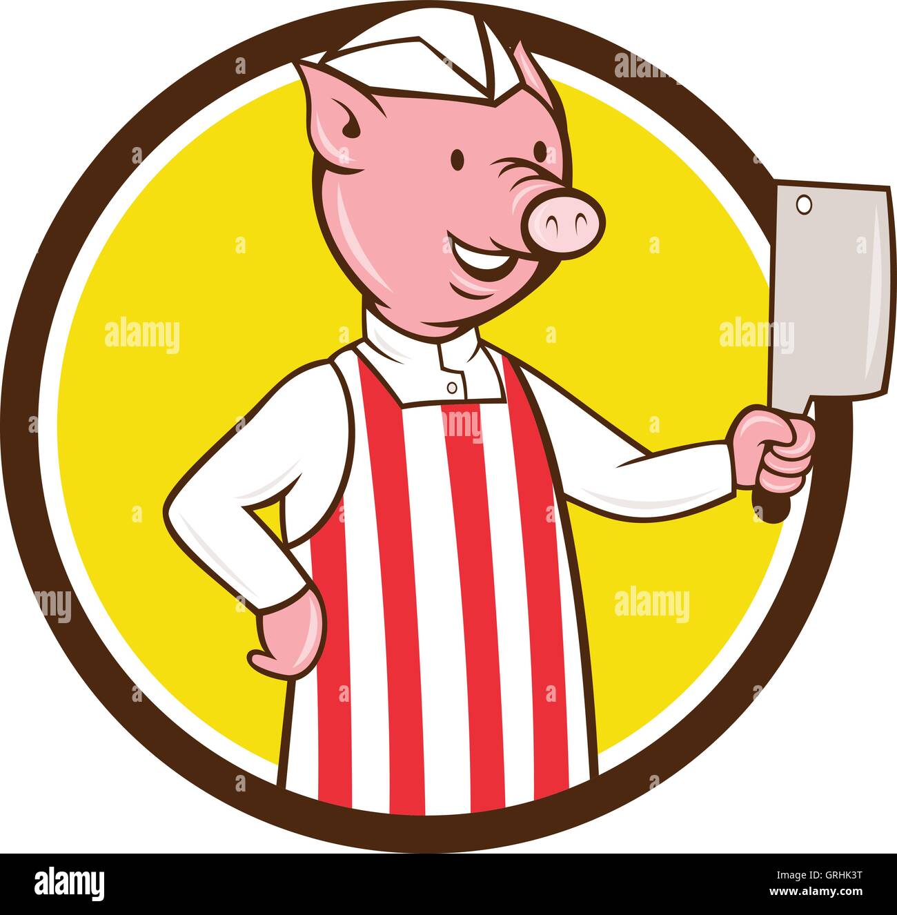 Butcher Pig Holding Meat Cleaver Circle Cartoon Stock Vector Image ...