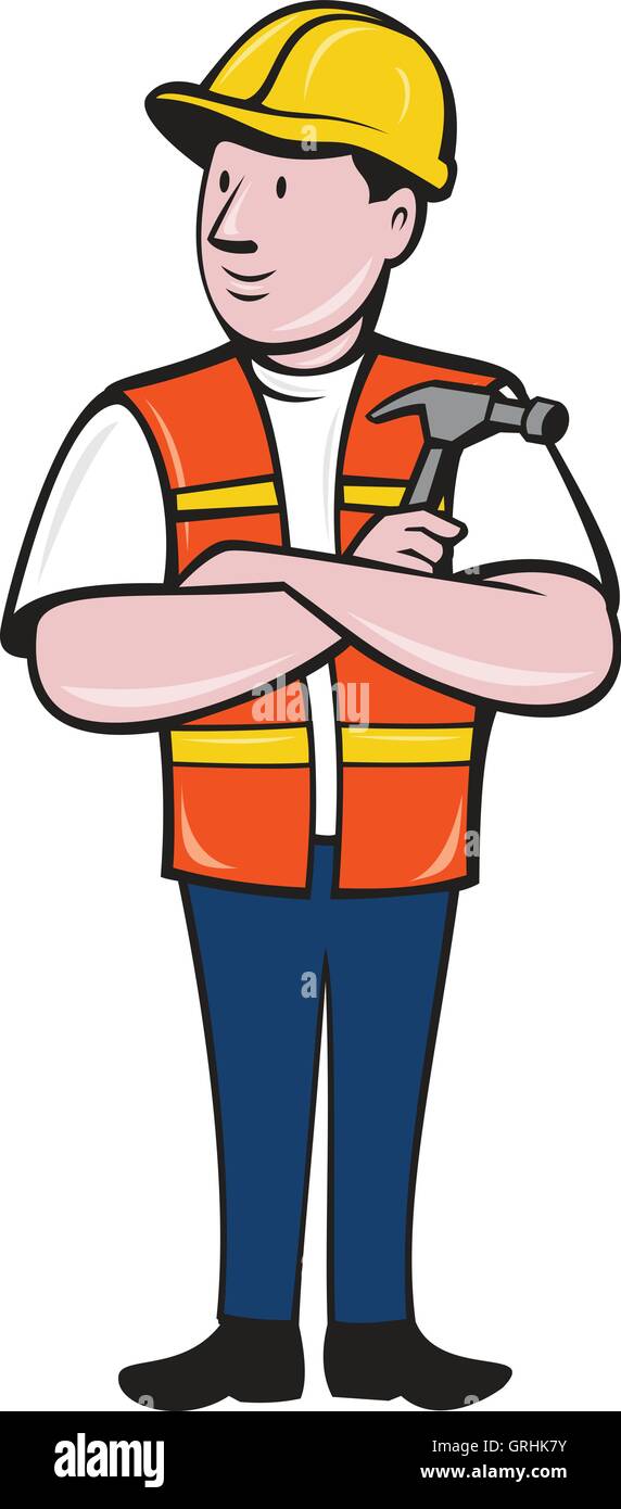 Builder Carpenter Folded Arms Hammer Cartoon Stock Vector Image & Art ...