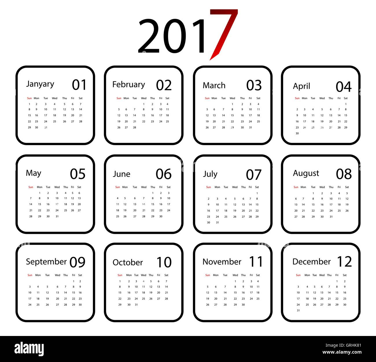 Vector calendar for 2017 Stock Vector Image & Art - Alamy