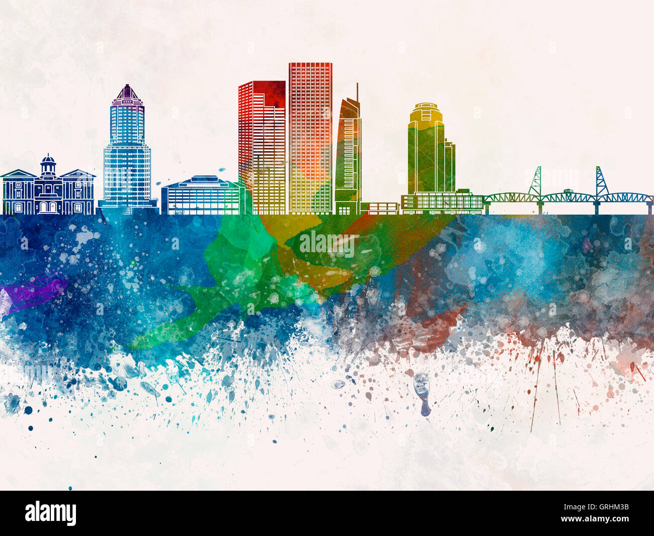 Portland skyline in watercolor background Stock Photo - Alamy