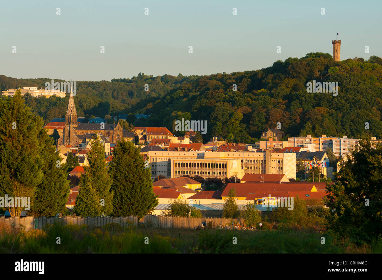 France, Moselle (57), Forbach town, with Schlossberg castle over the ...