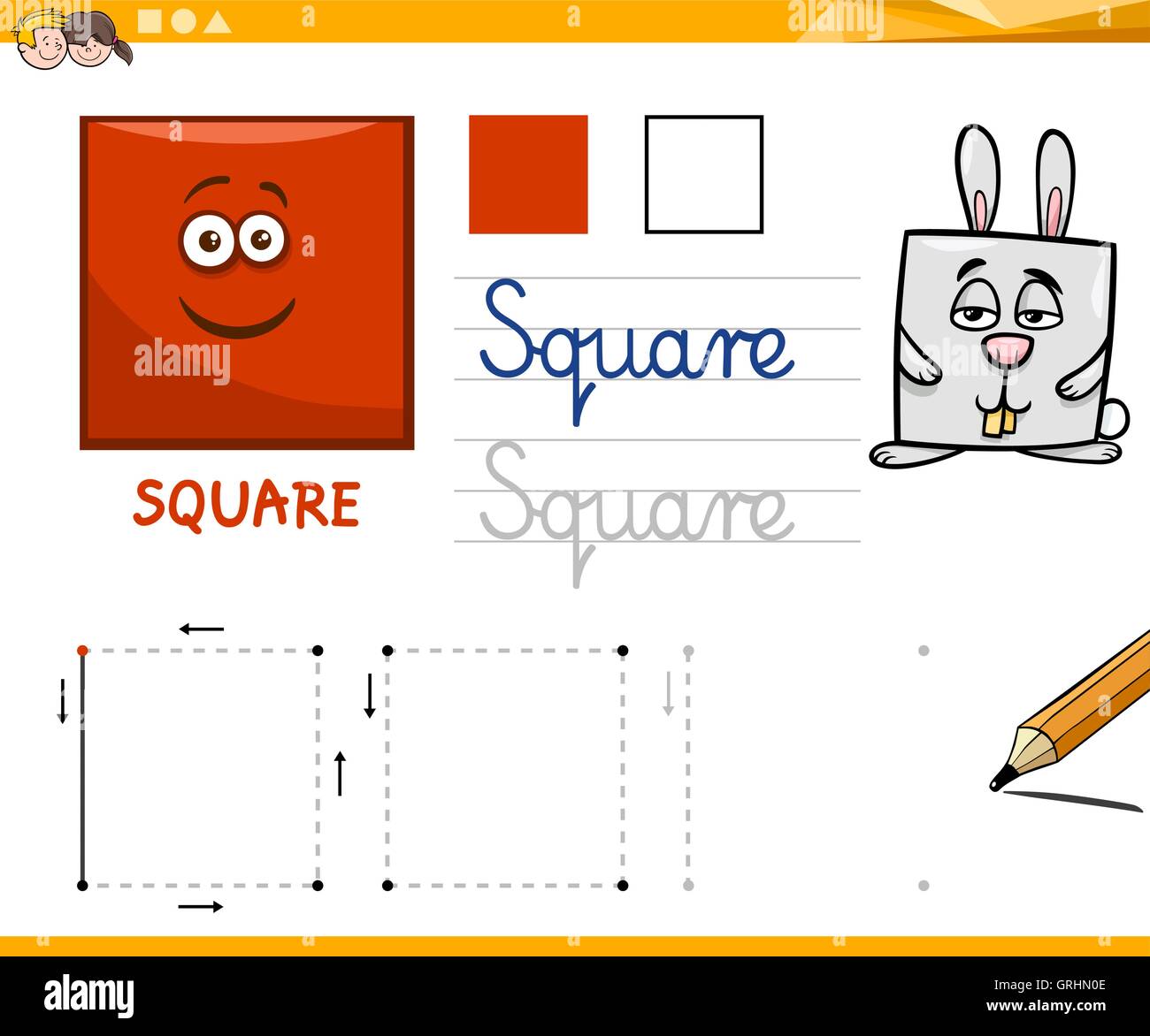 Educational Cartoon Illustration of Square Basic Geometric Shape for ...