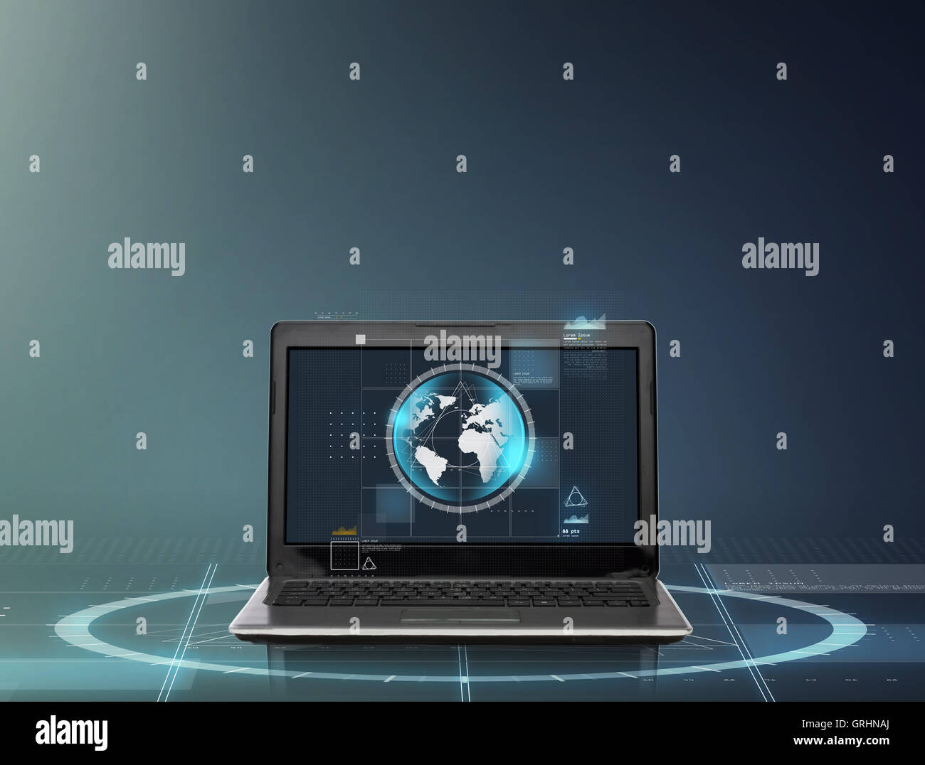 laptop computer with earth globe on screen Stock Photo - Alamy