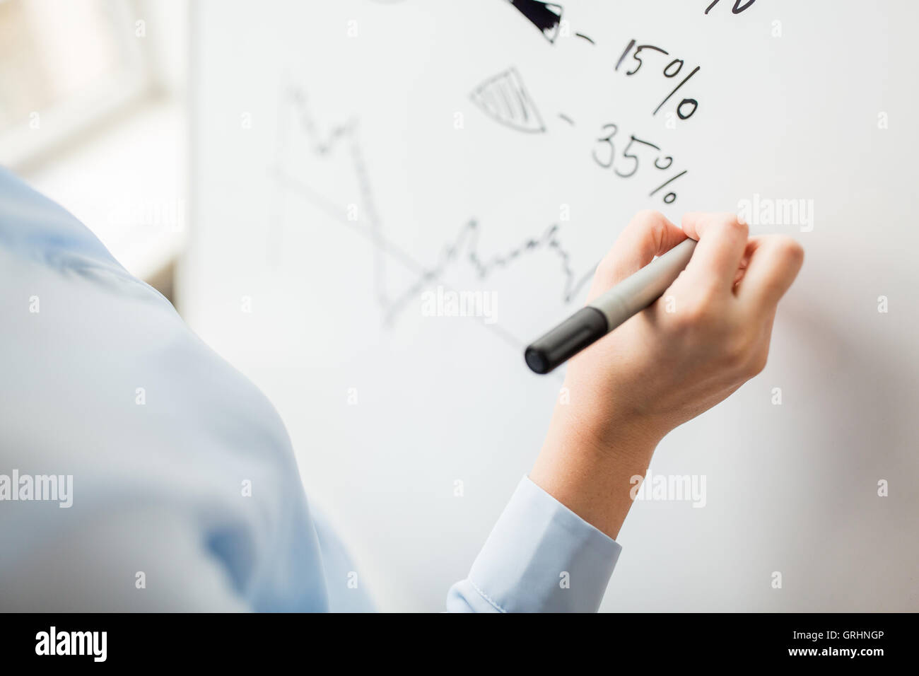 close up of hand drawing graph on white board Stock Photo - Alamy