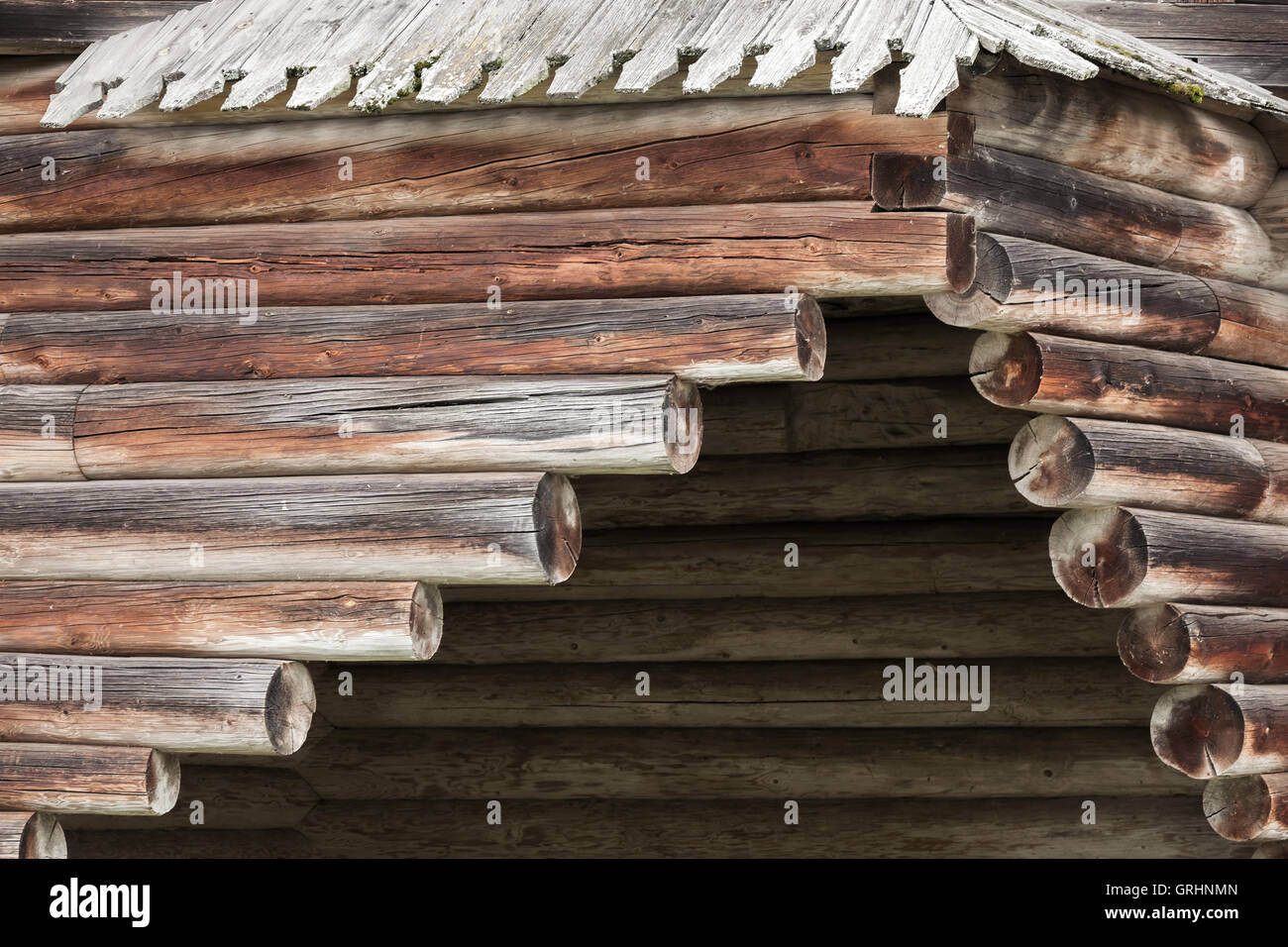 Outdoor niche made of rough logs. Traditional rural Russian ...