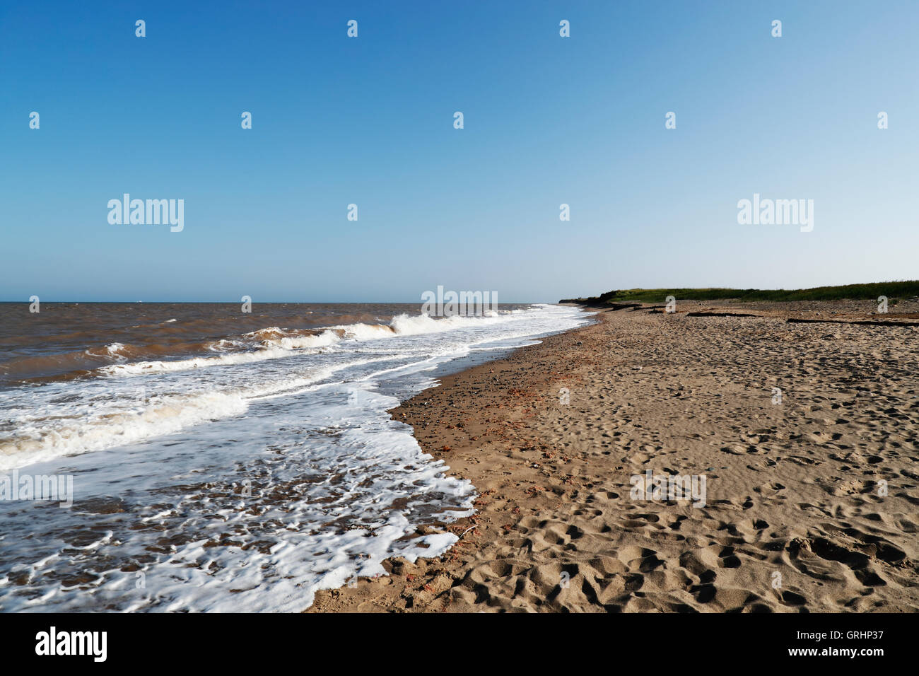Spurn Point beach, East Yorkshire, England UK. deserted as the water ...