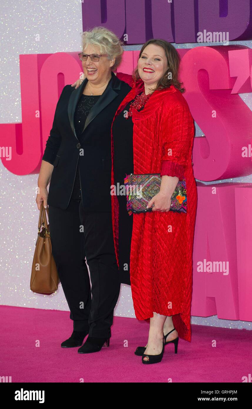 London.UK. Joanna Scanlan (R) and guest at the world premiere of ...