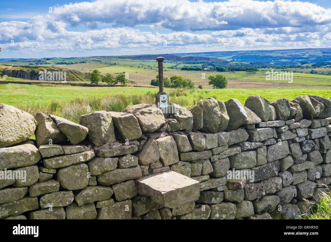 Dry stone wall stile, Hadrian's Wall near Once Brewed, Cumbria, England ...