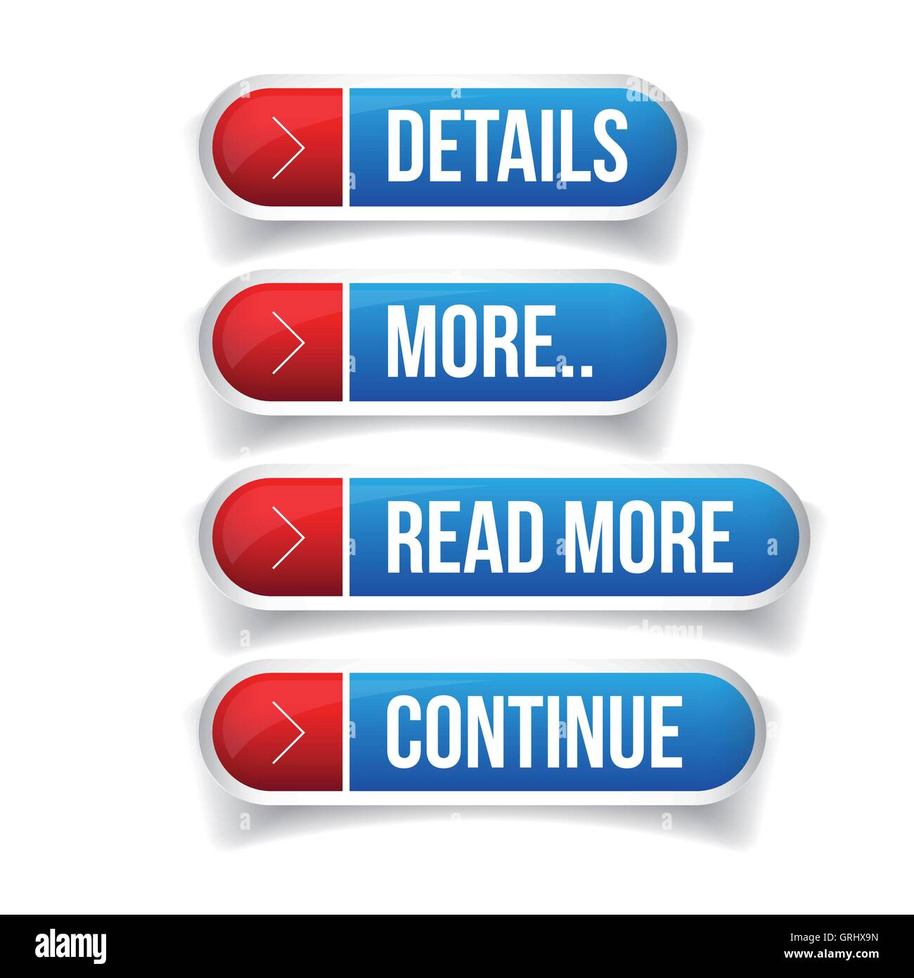 Call to action button set - Details, More, Read more, Continue Stock ...