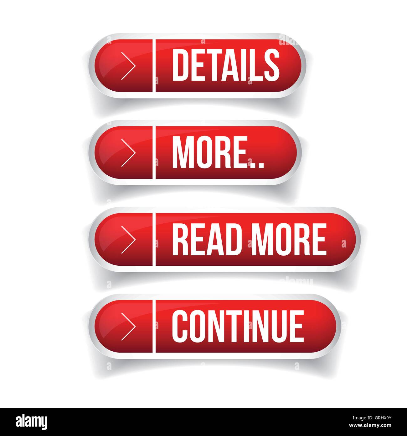 Call to action button set - Details, More, Read more, Continue Stock ...