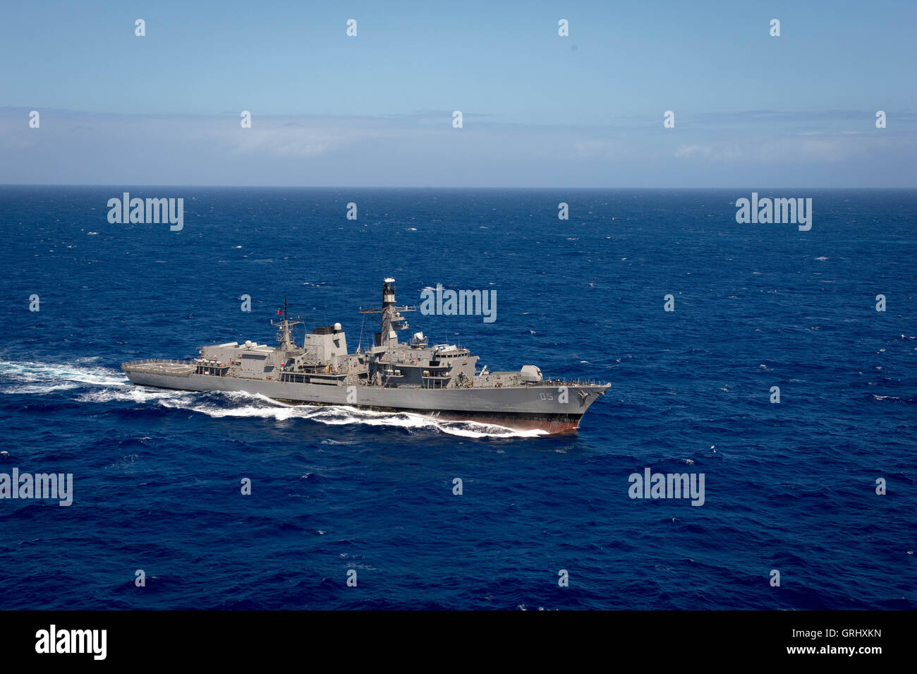 Chilean Navy frigate CNS Almirante Cochrane steams in close formation ...
