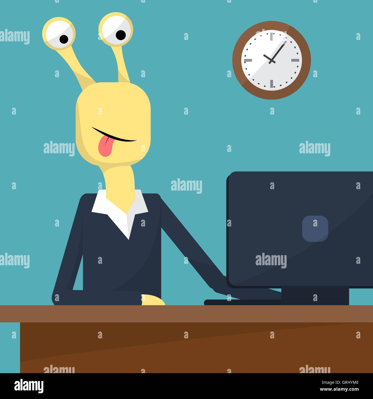 Flat design vector illustration of office interior. Monster at work ...