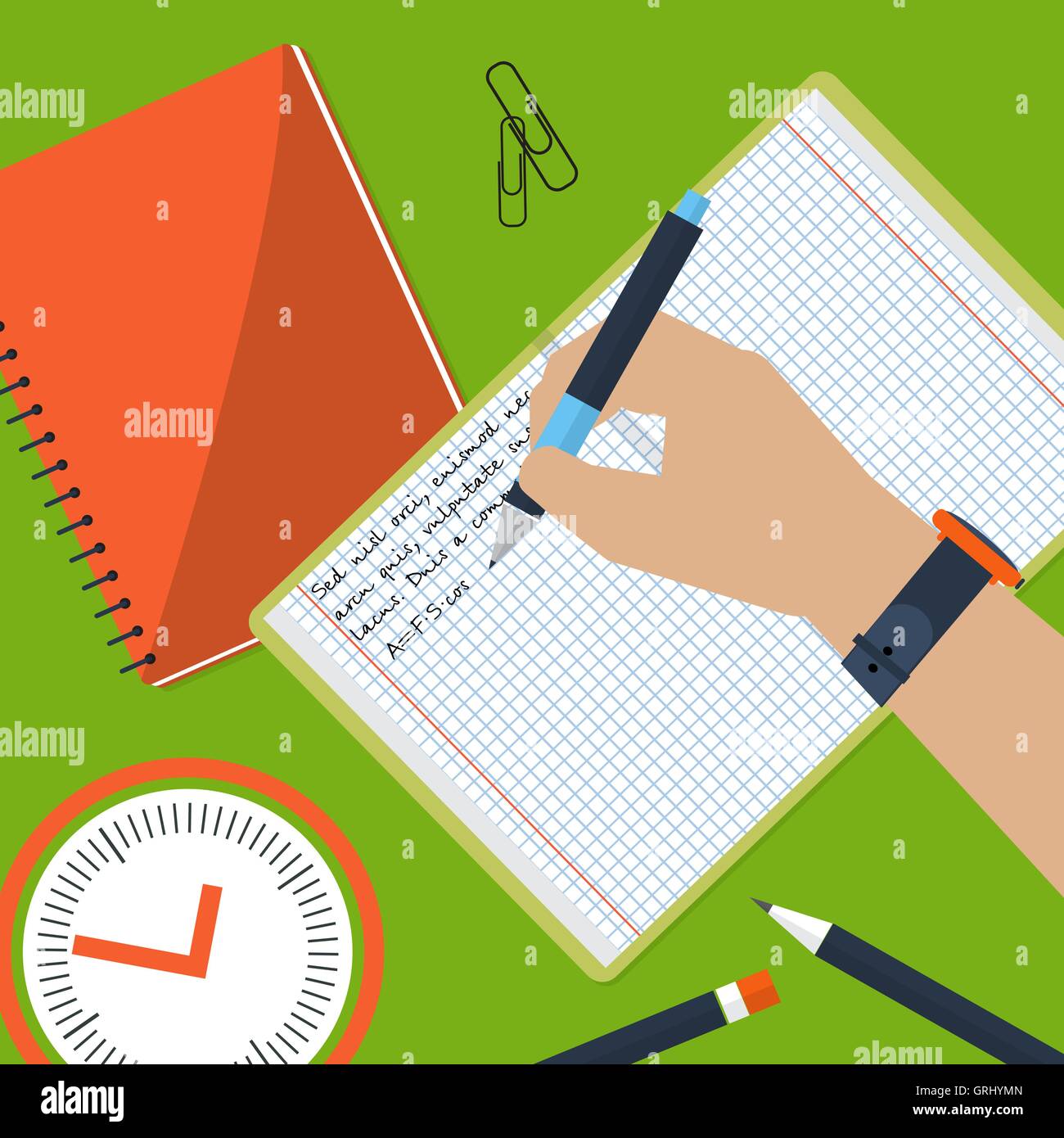 Desktop on which the book and the student writes an essay. Homework ...