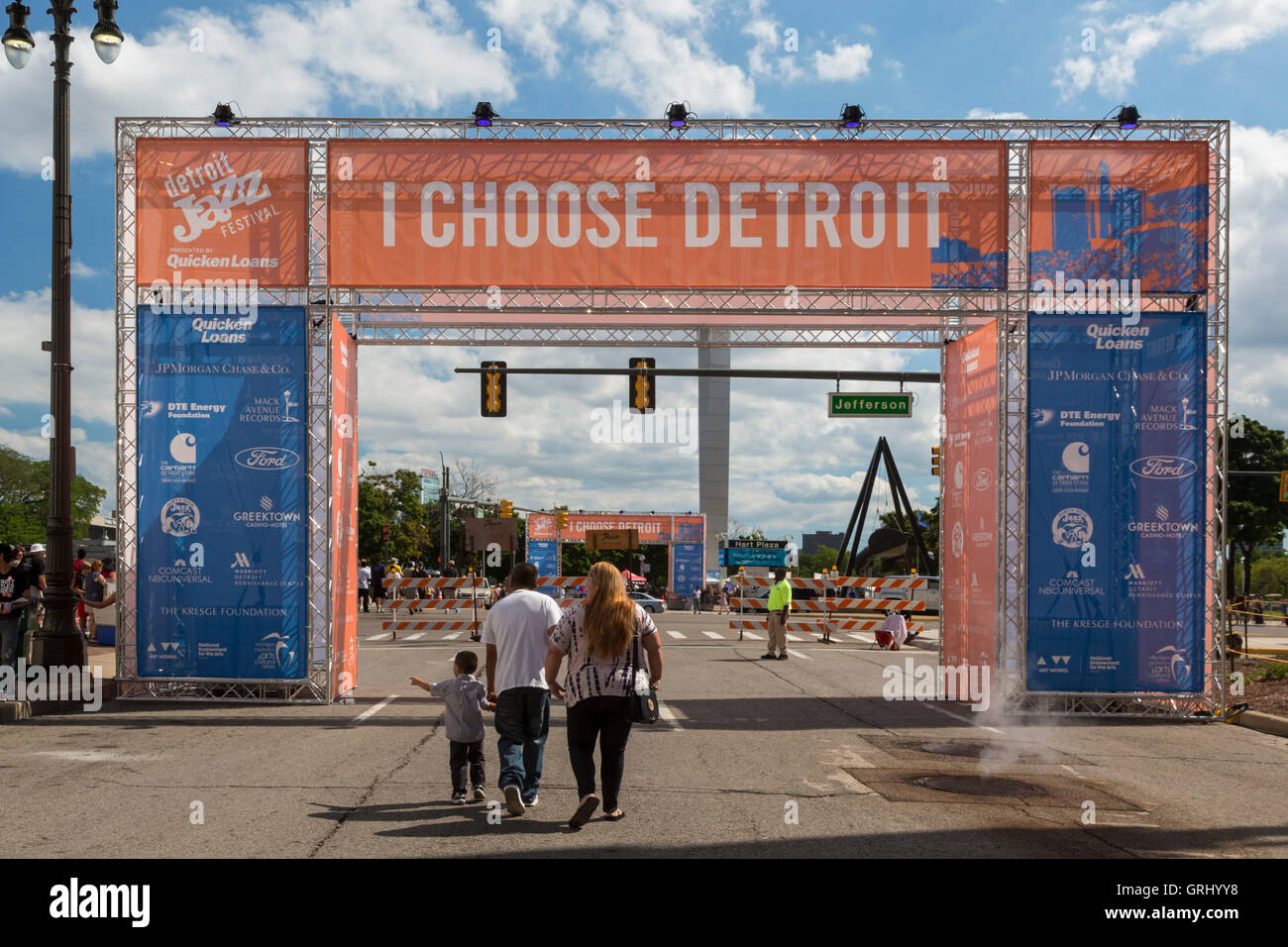 Detroit, Michigan - People enter Hart Plaza for the Detroit Jazz ...