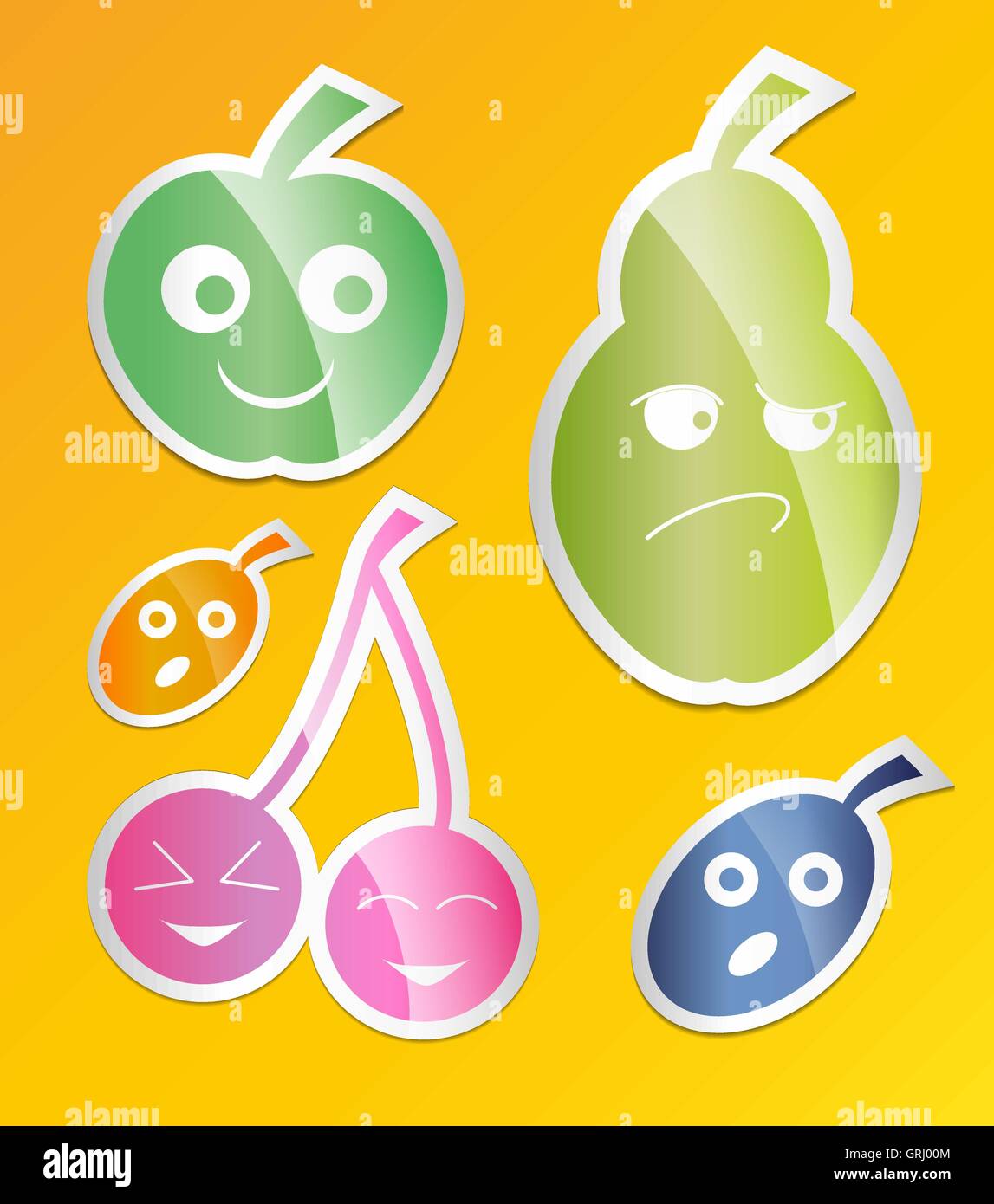 Berry icon set. Labels with berries. apple, pear, plum, apricot, cherry ...