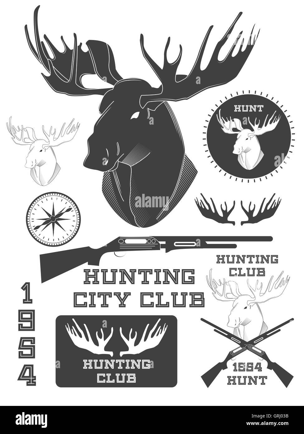 Set of vintage outdoors with a deer labels, badges and design elements ...