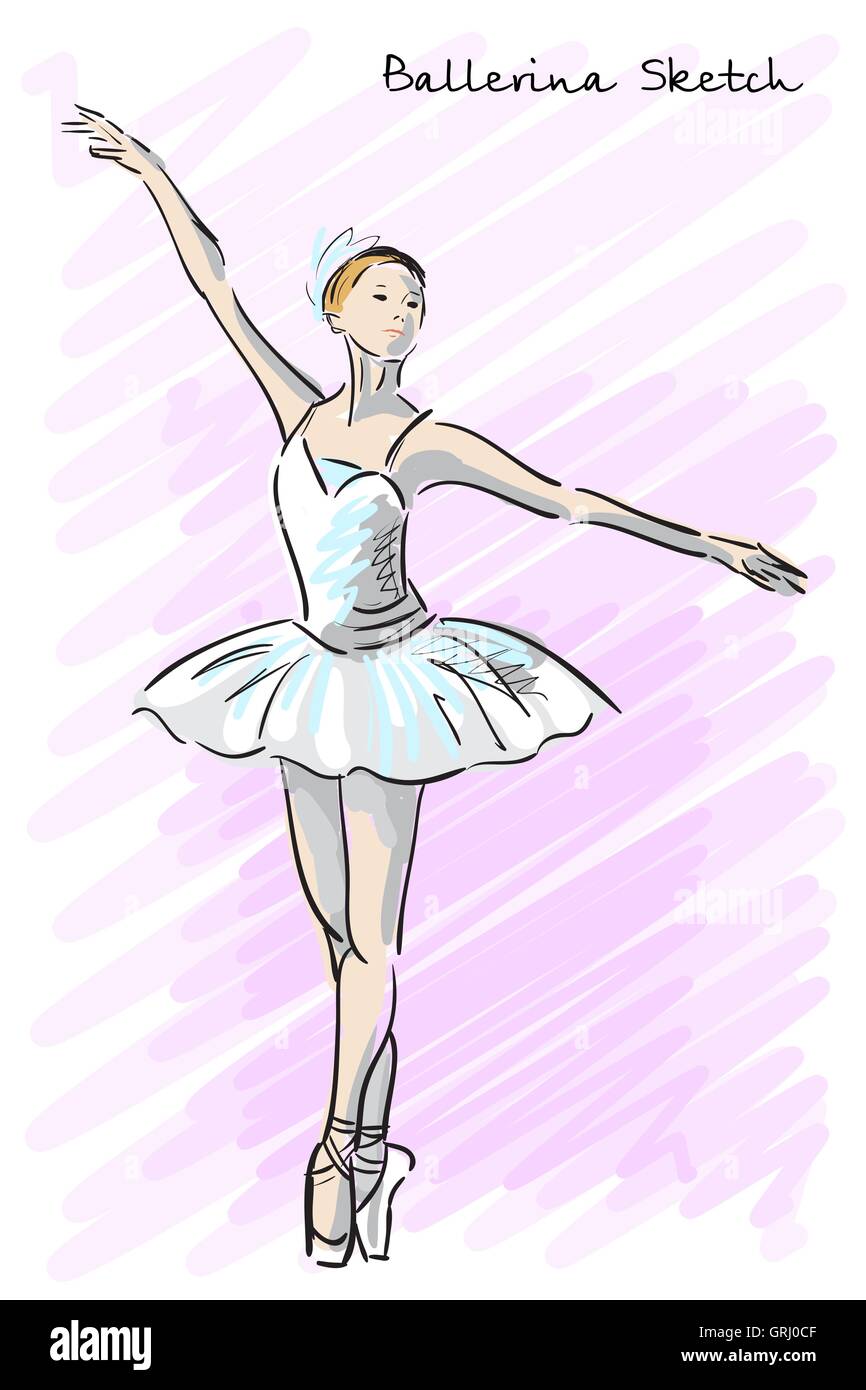 Cute Ballet dancer girl sketch style. Old hand drawn imitation. Vector ...
