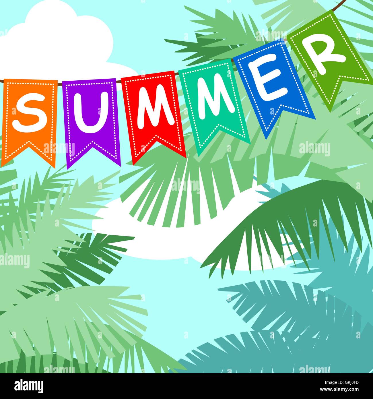Summer card with palm trees, sky and flags. Vector Stock Vector Image ...