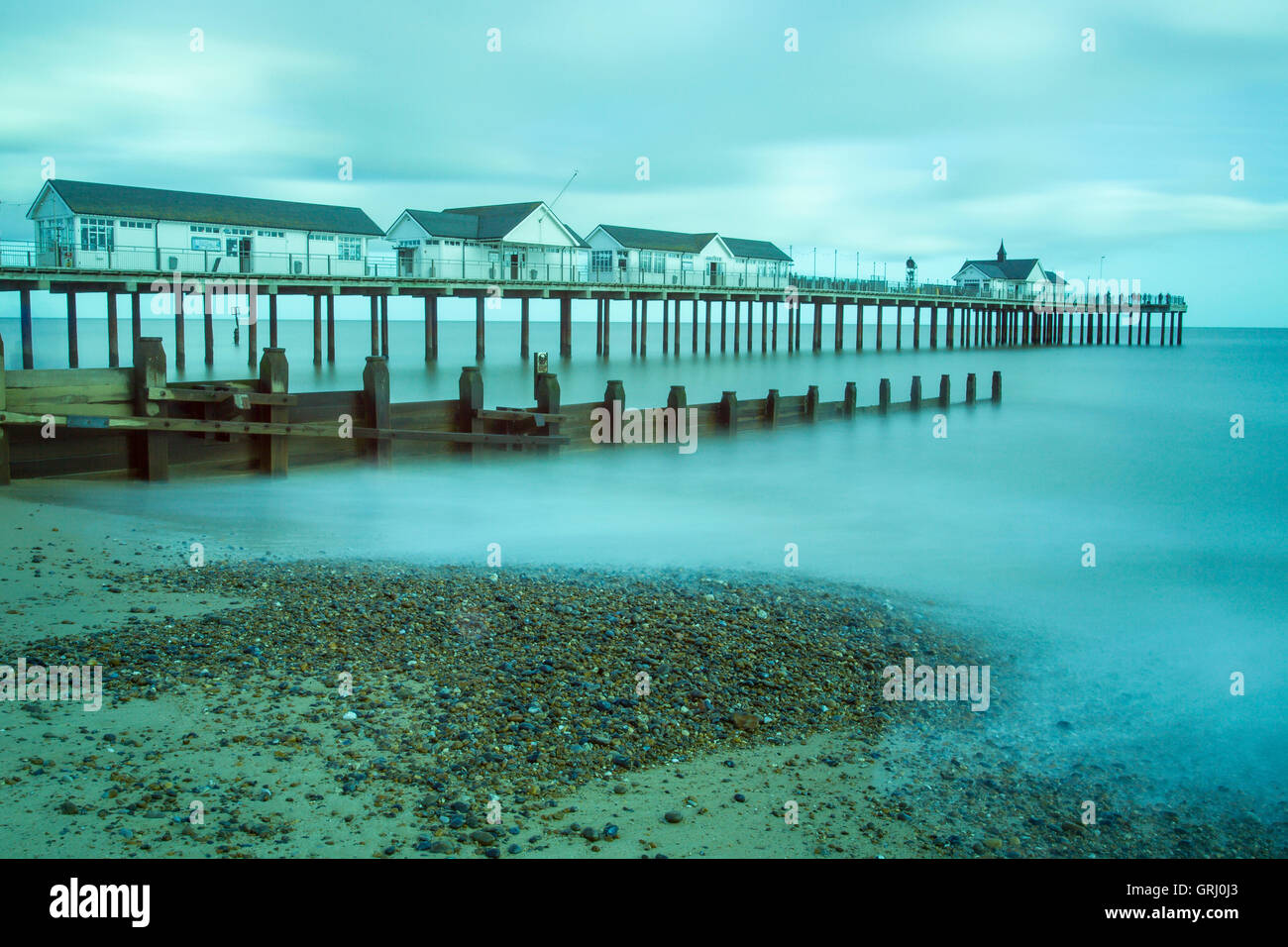long exposure image showing view of the pier at Aldeburgh in Suffolk ...
