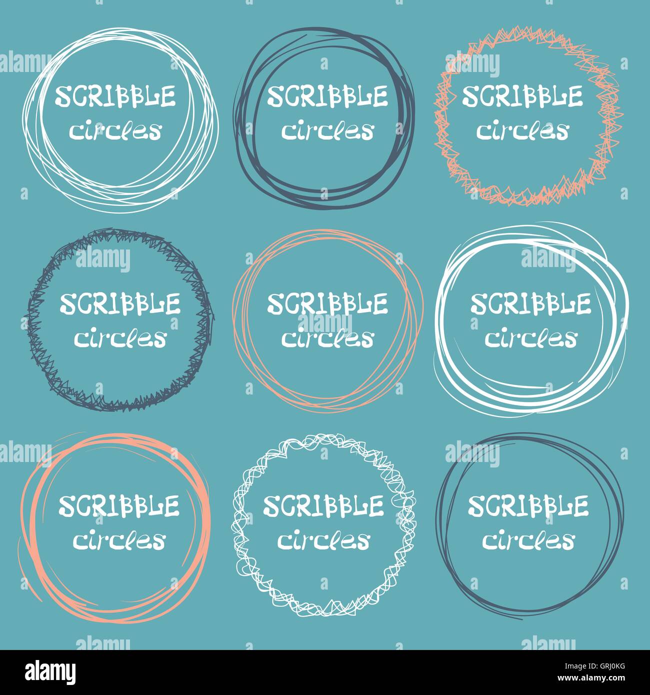 Collection of hand-drawn scribble circles on a dark background. Vector ...