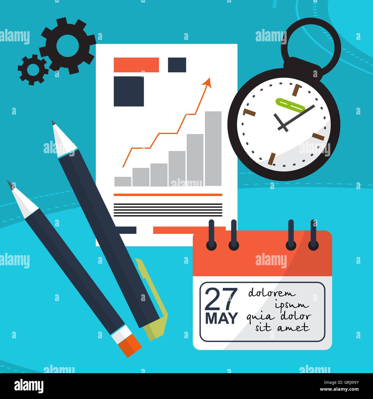 Planning workflow. Against the background of office items like watches ...