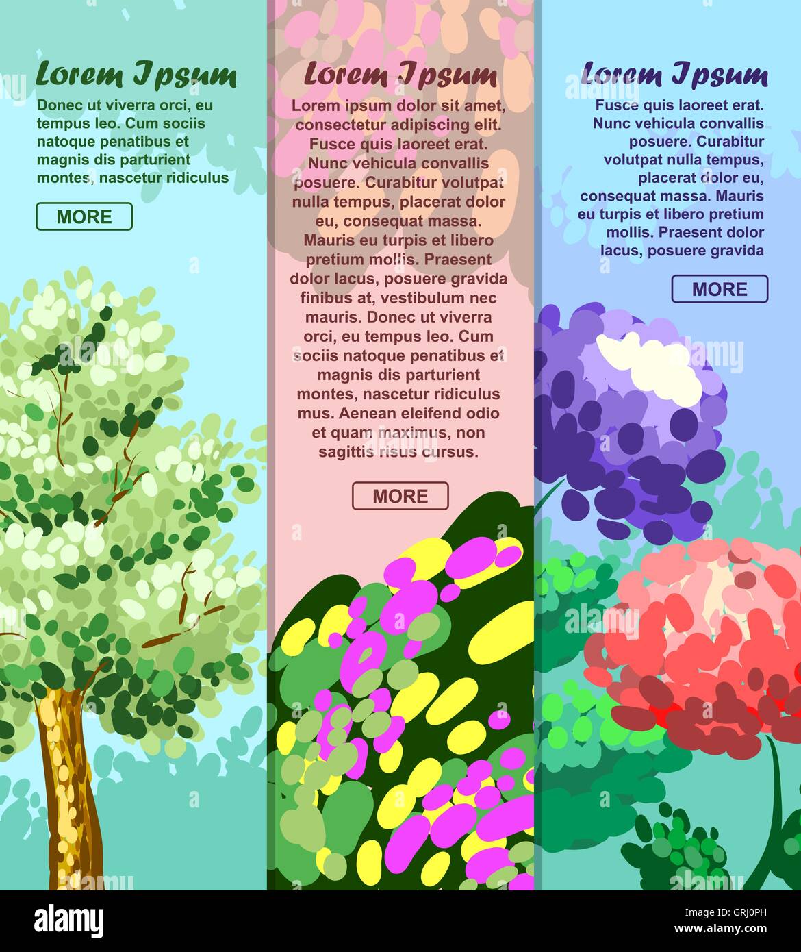 Colored banners with tree, flower and abstraction with space for your ...