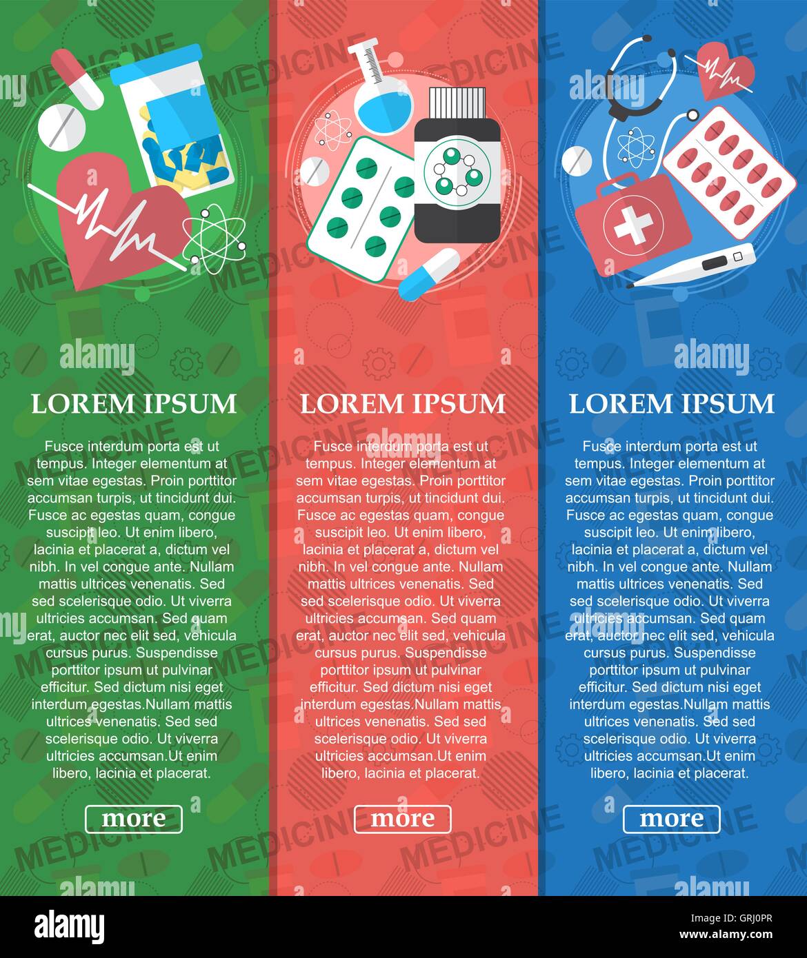 Three medical vertical banners with medical icons in flat style. Vector ...