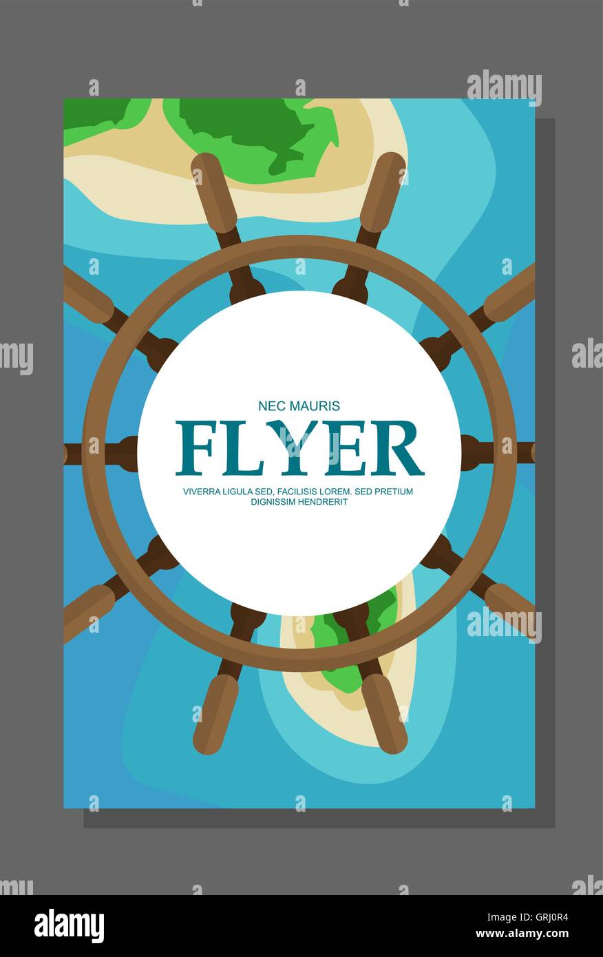 Flyer in flat style with a map of the island to travel and vacation on ...
